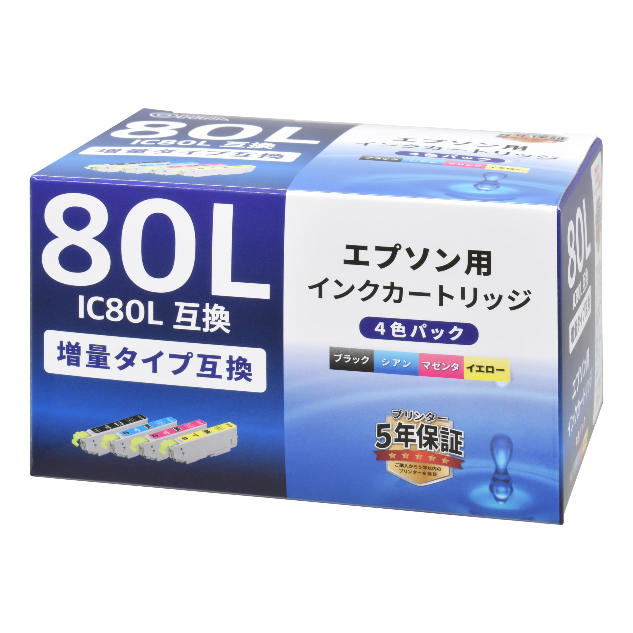 Amazon.co.jp: オーム(OHM) インク エプソン 互換インク IC80L 増量タイプ 4色パック INK-E80L-4P 01-7797 オーム電機 : パソコン・周辺機器