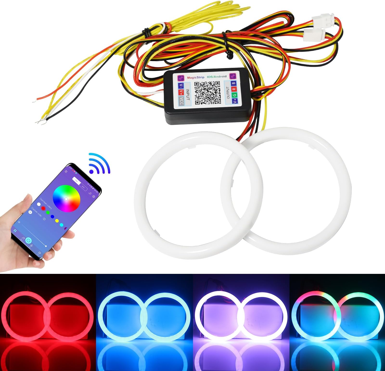 Amazon.com: GrandviewTM 1-set 80MM Multi-Color RGB LED Halo Rings Light ...