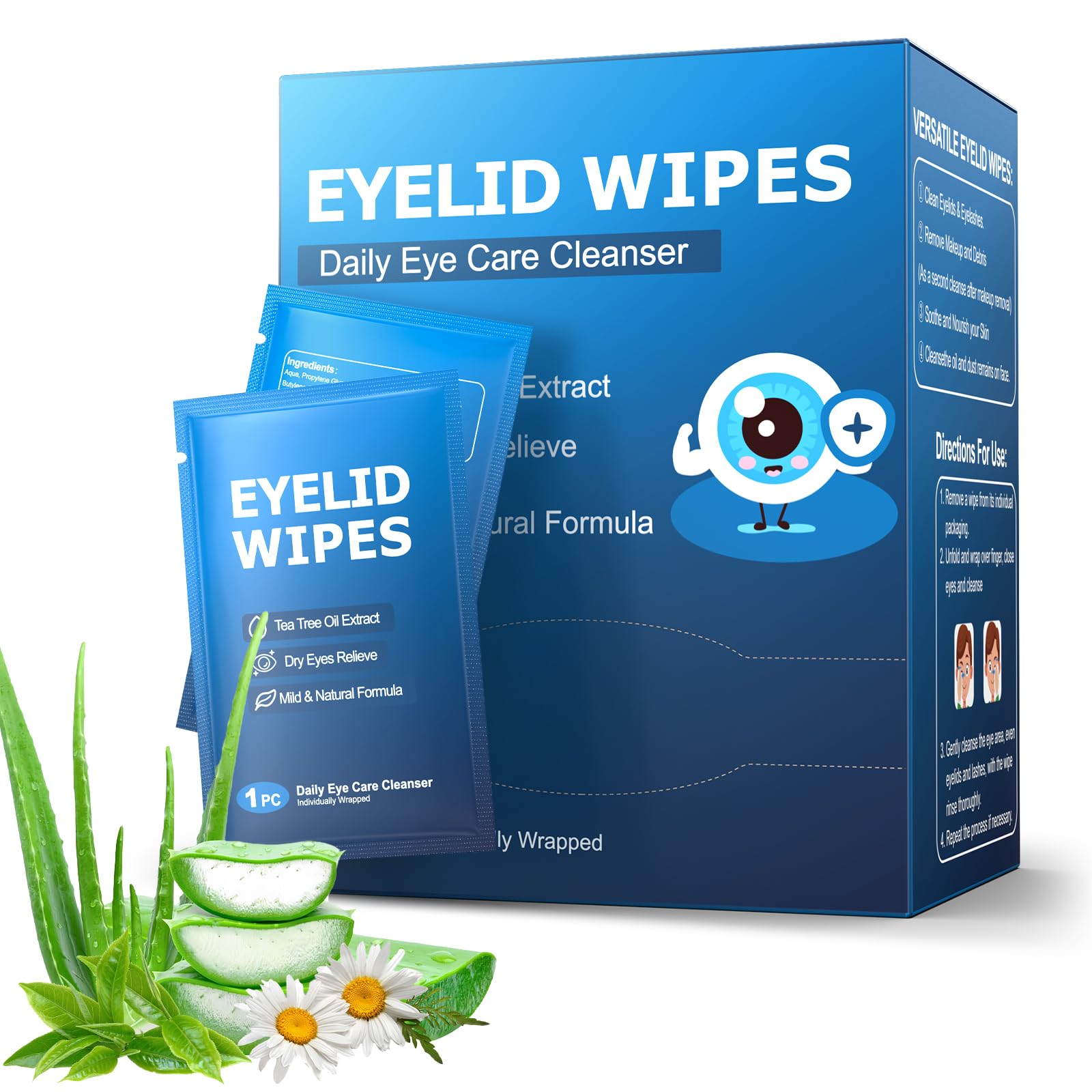 60PCS Eyelid Cleansing Wipes for Blepharitis, Tea Tree Oil Eyelid Wipes ...