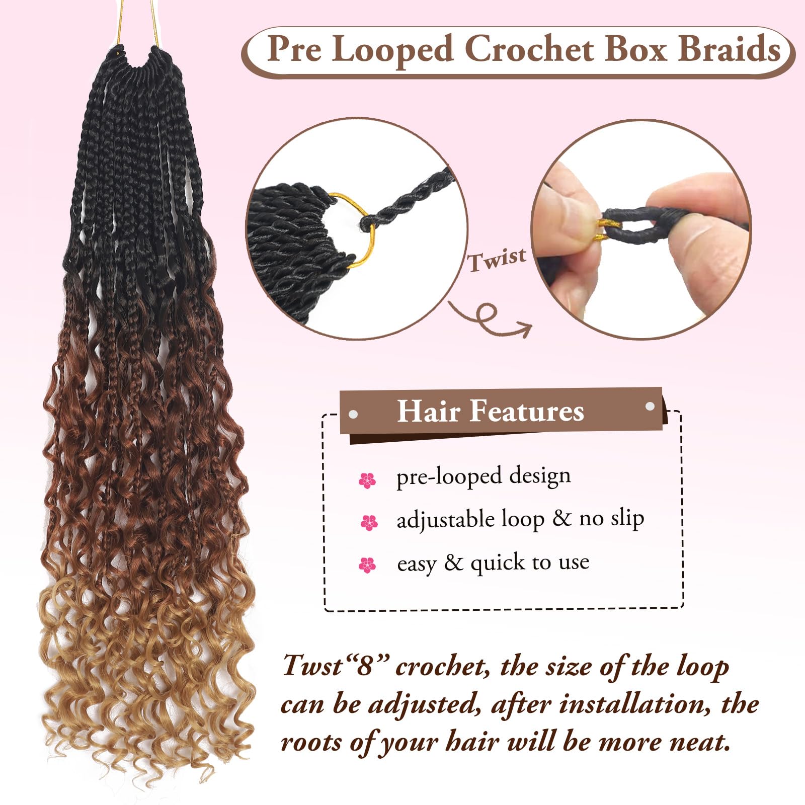 Snapklik.com : 24 Inch Goddess Boho Box Braids Crochet Hair 1B/30/27 ...