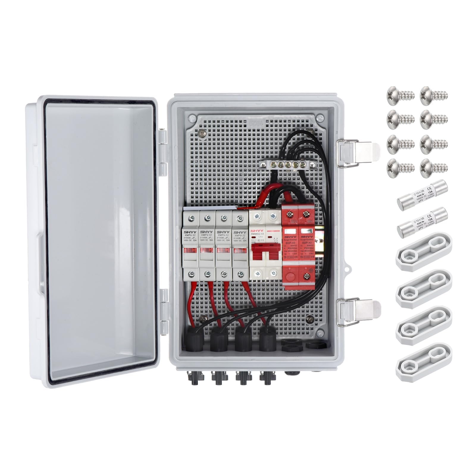 Buy PV Combiner Box With 4 String Metal Solar Combiner Box, 15A Rated ...
