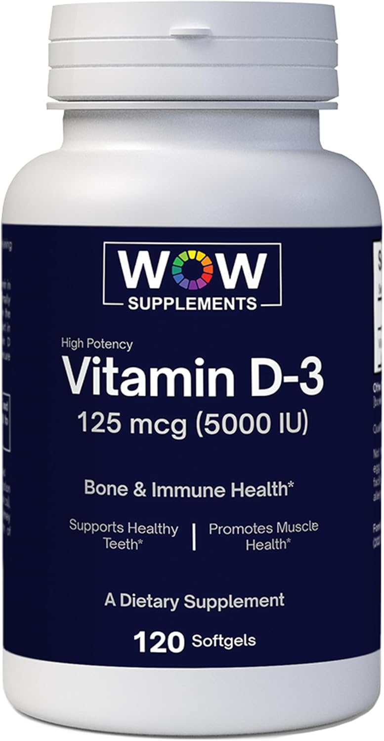 Amazon.com: WOW Supplements Vitamin D3 5000 IU Softgels, 125 mcg ...