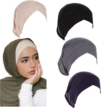 Cntqiang 4 Pieces Muslim Inner Hijab Cap for Women Cross Turban ...