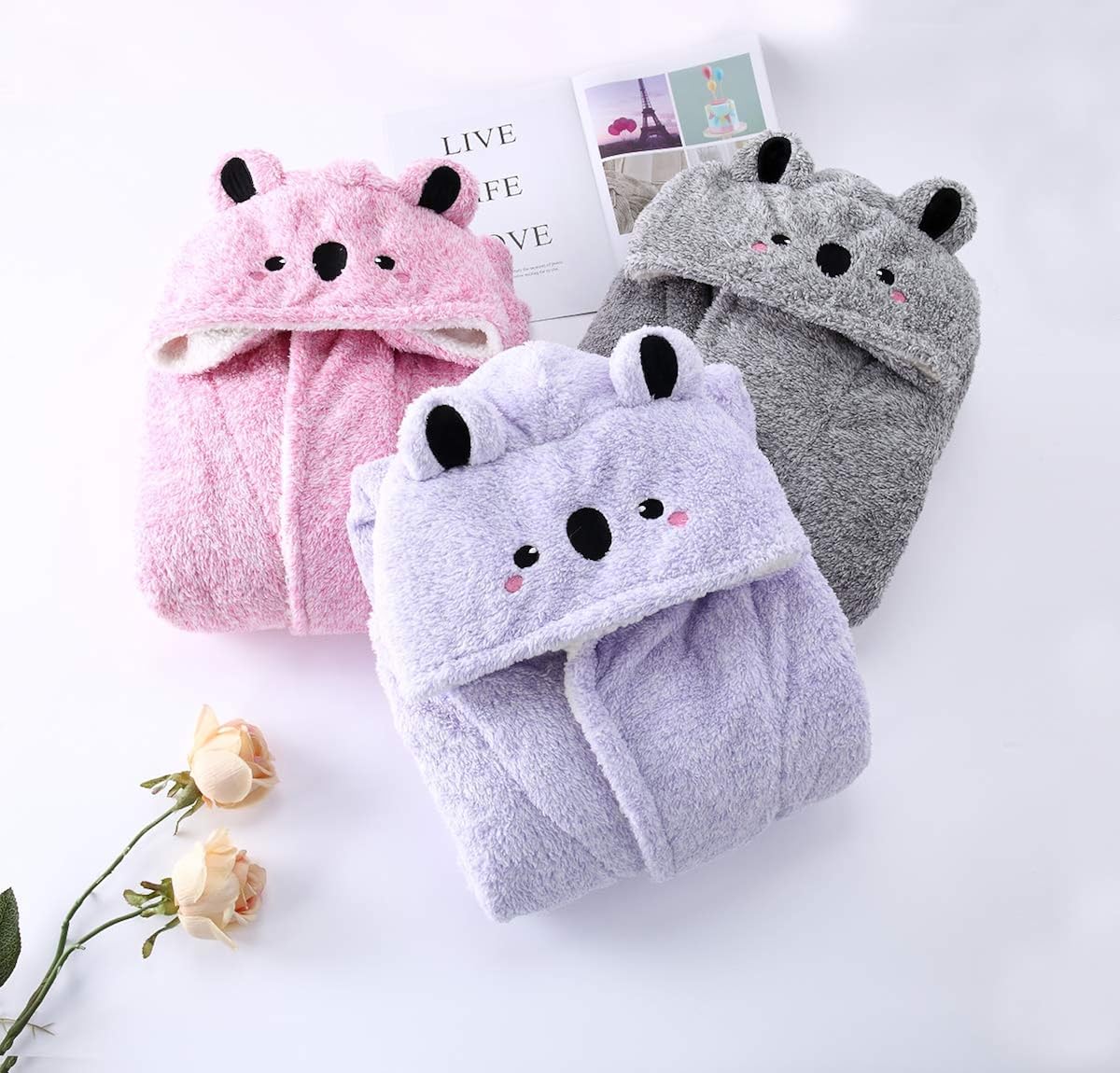 TIMSOPHIA Plush Robes for Womens Bathrobes with Hood Soft Animal Robes ...