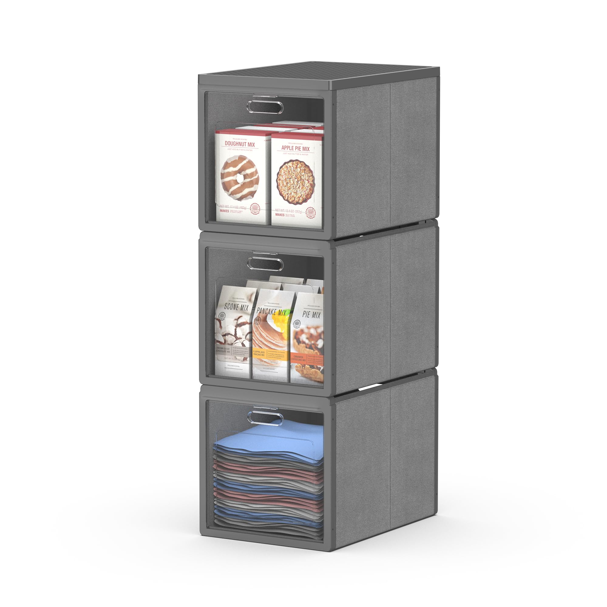3 Grids Stackable Storage Bins with Lids, Folding Closet Organizers ...