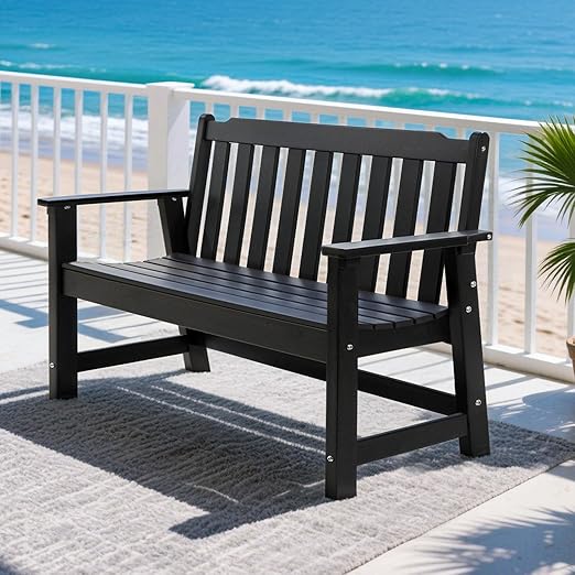 Amazon.com : PASAMIC Outdoor Garden Bench, HDPE 2-Person Patio Bench ...