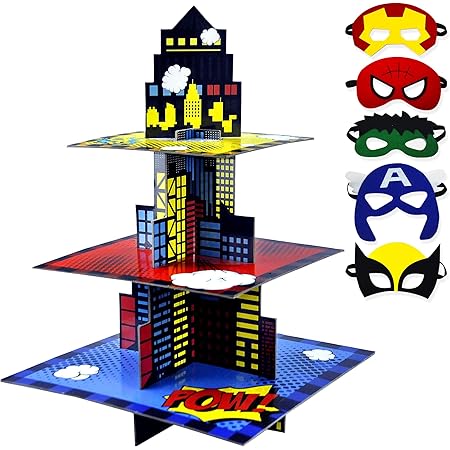 Amazon.com | Superhero Party Supplies Cake Stand 3 Tier Cupcake Stand ...