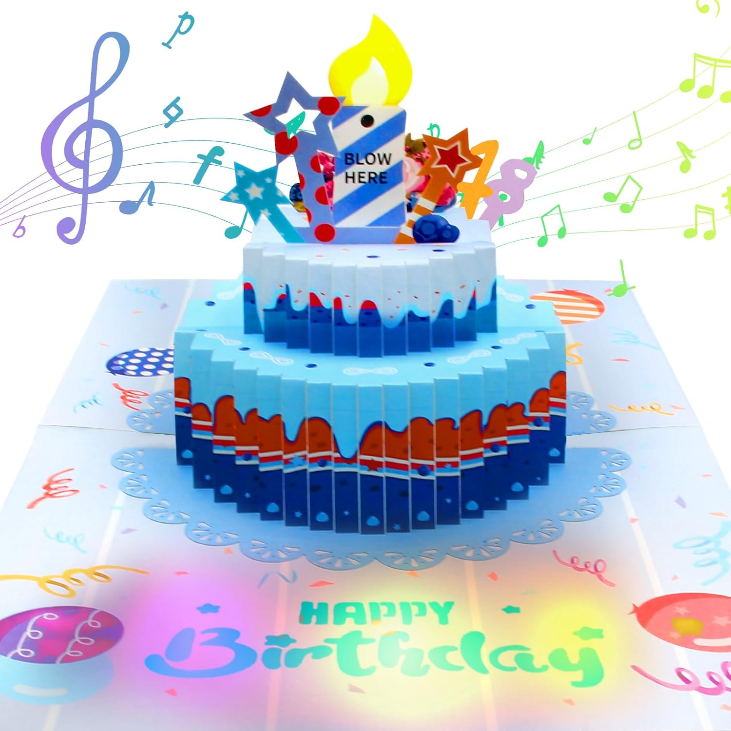 Birthday Card, Musical Pop Up Birthday Card with Blowable Candle and ...