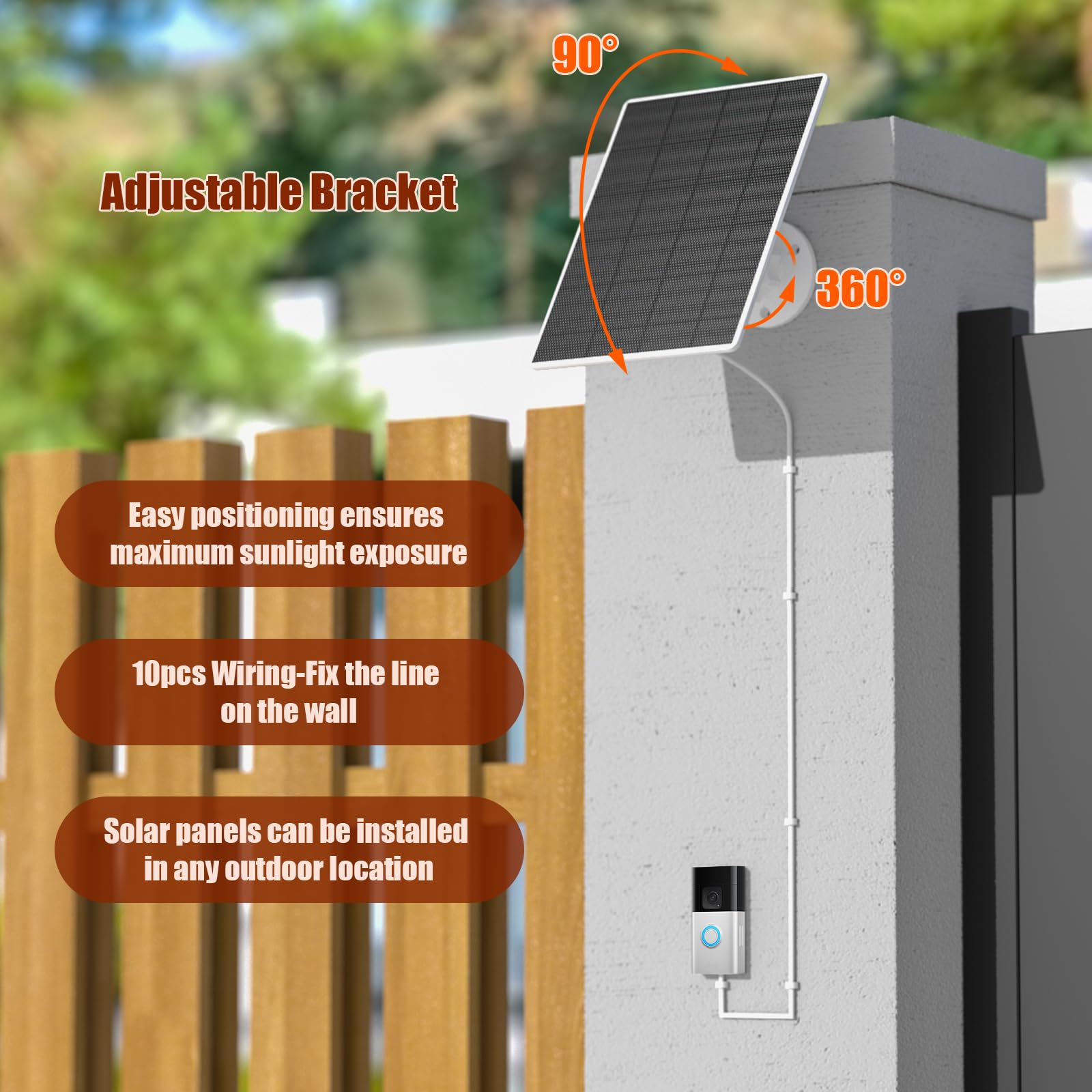 Solar Panel for Ring Doorbell,Solar Charger for Ring Video Doorbell 2 ...