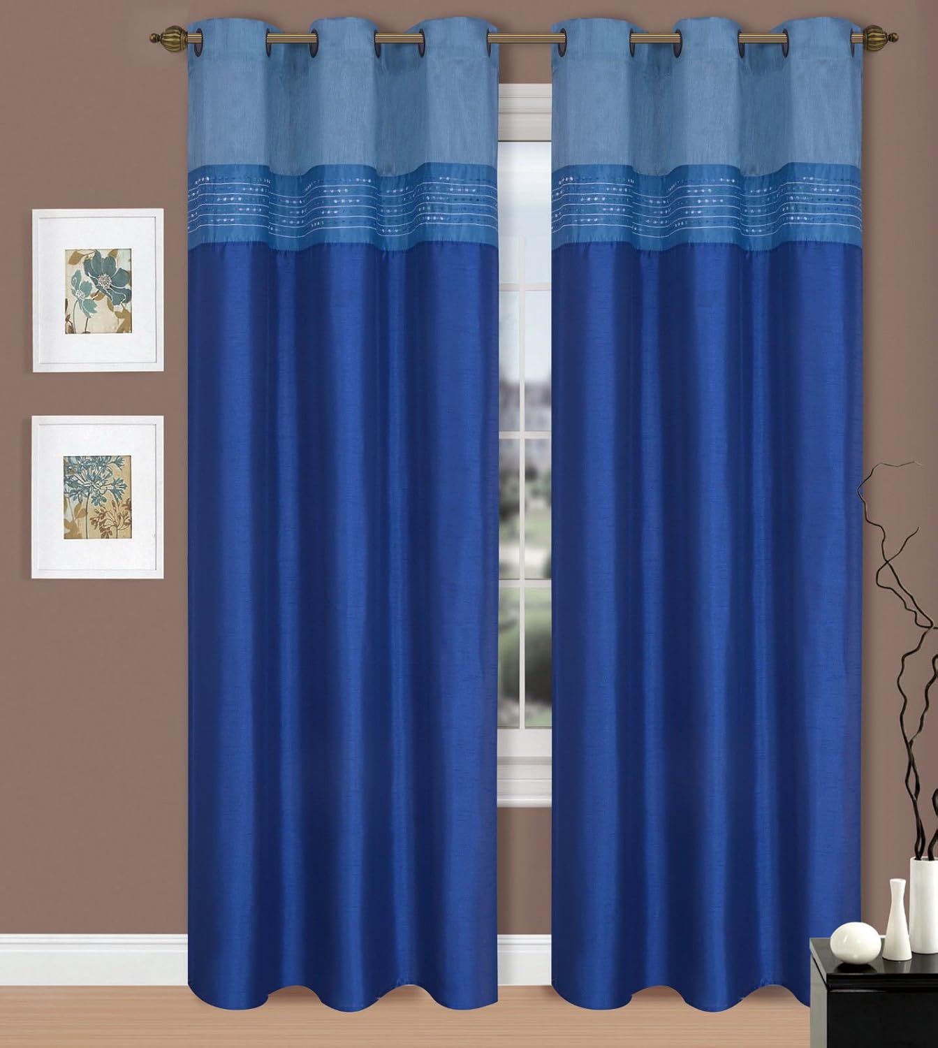 Amazon.com : Royal Blue 2 Mix Color Panels Solid Grommet Shiny Window ...