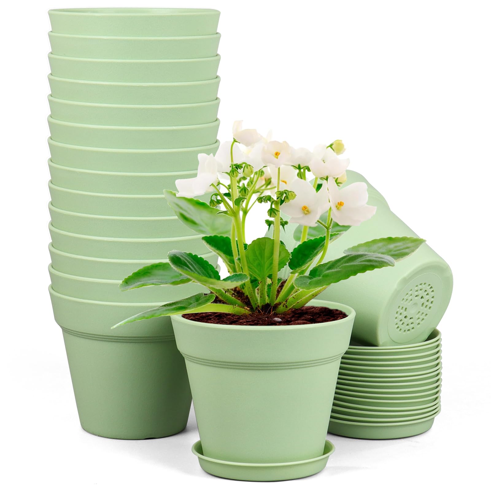 Snapklik.com : Meowell 6 Inch Plastic Nursery Pots, 16 Pack Plant Pots ...