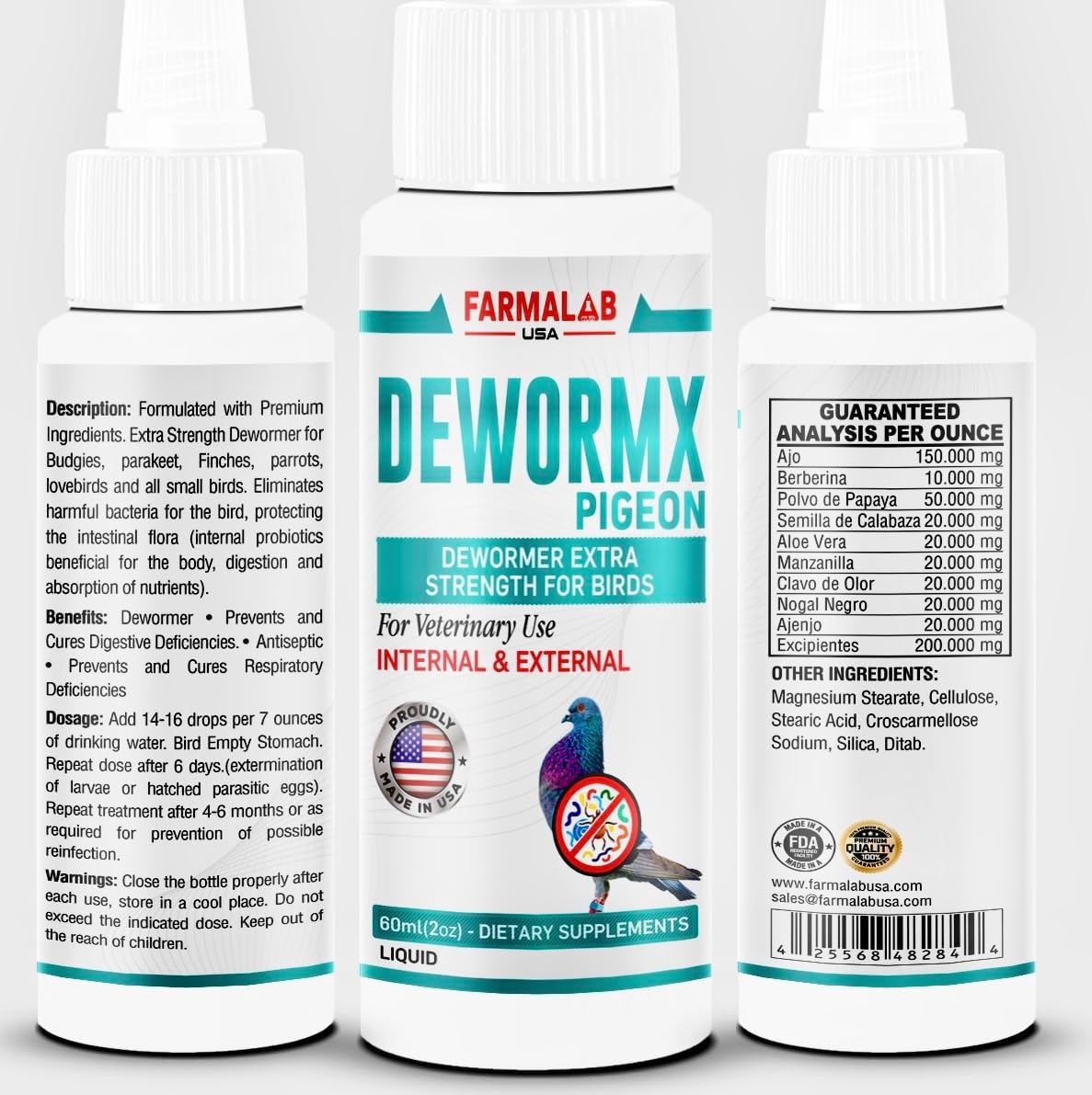 Farmalab DEWORMX para Palomas 60ml DEWORMX for Pigeons Doves Birds ...