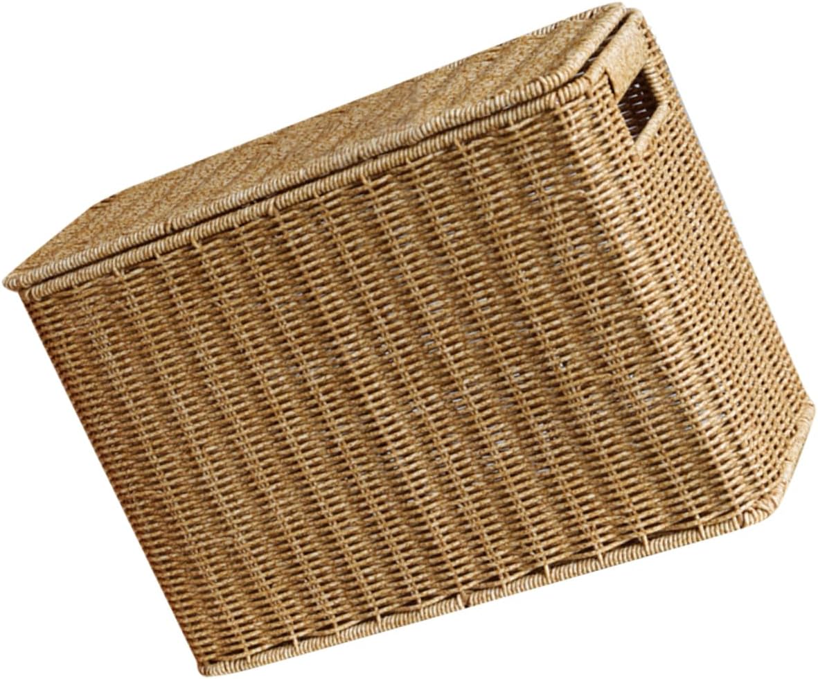 Milisten Narrow and Tall Storage Box with Lid Weaving Picnic Basket ...