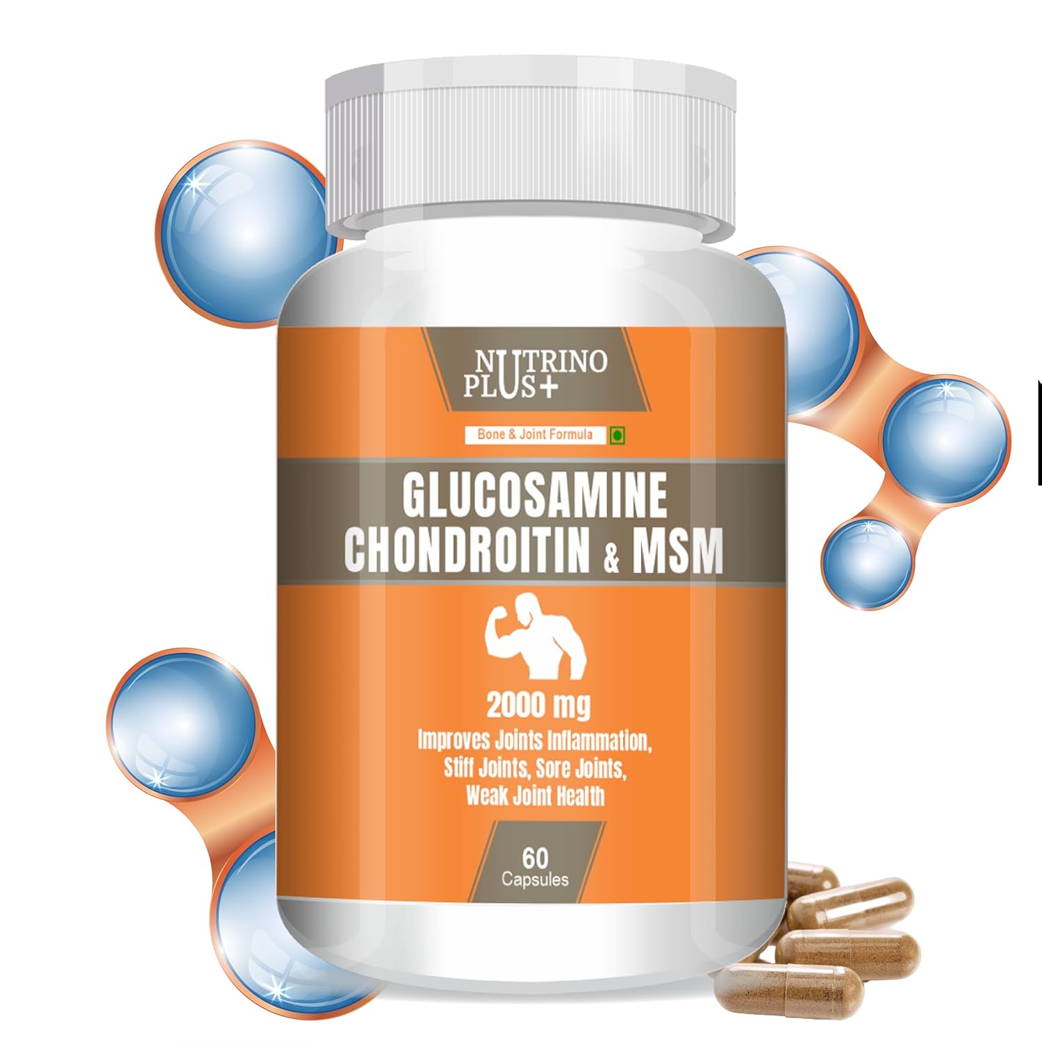 NutrinoPlus Glucosamine Chondroitin & MSM 2000 mg I Veg Capsules I Supports Healthy Joint, Bone ...
