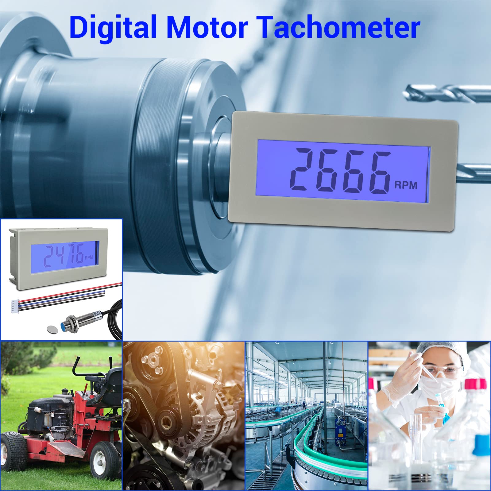 Snapklik.com : LCD Tachometer, Icstation Digital Tachometer RPM Meter DC 12V 24V Motor Tachometer