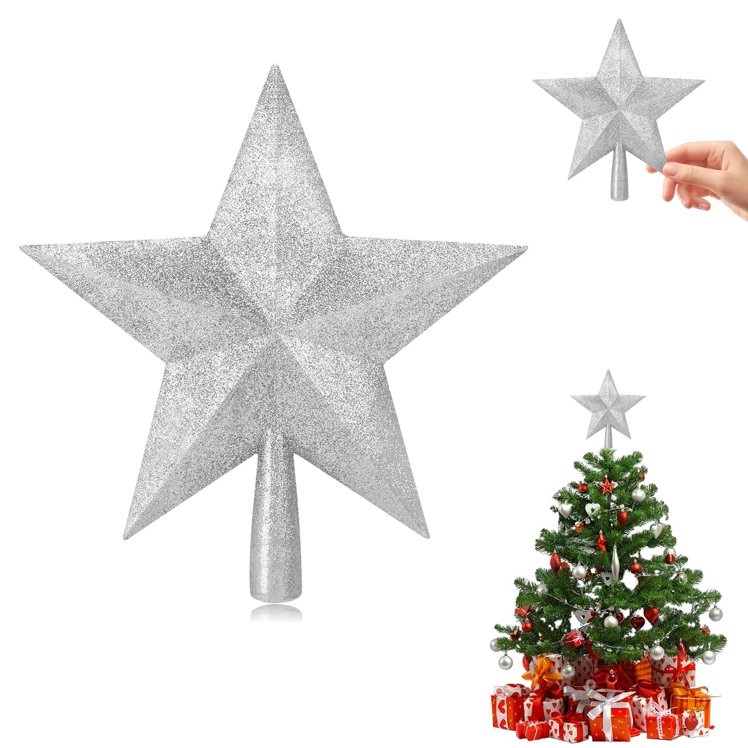 Amazon.com: Soqool Mini Christmas Tree Topper - 10'' Silver Small ...