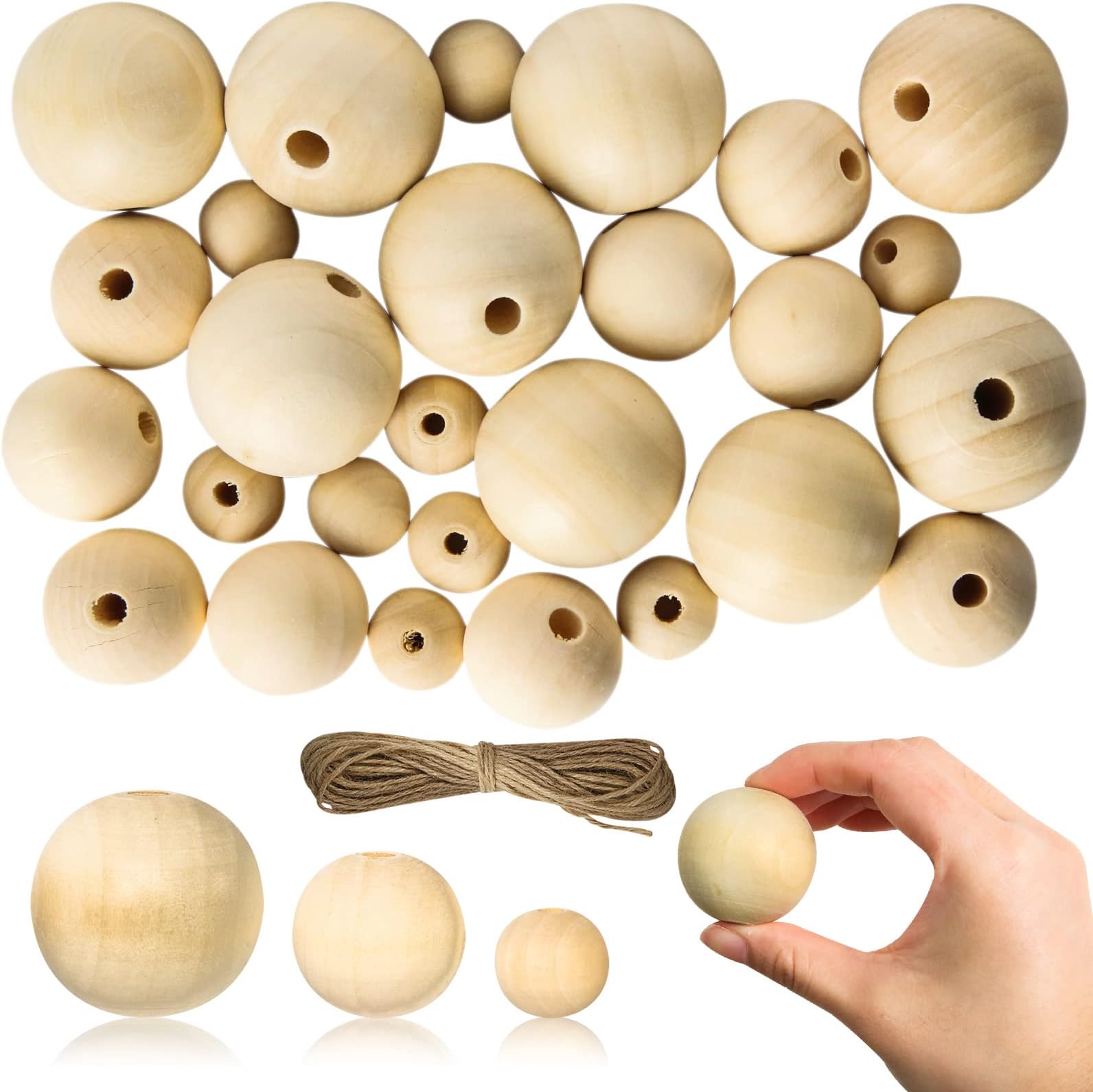 Amazon.com: 120 Pcs Unfinished Natural Solid Round Wood Spacer Beads ...