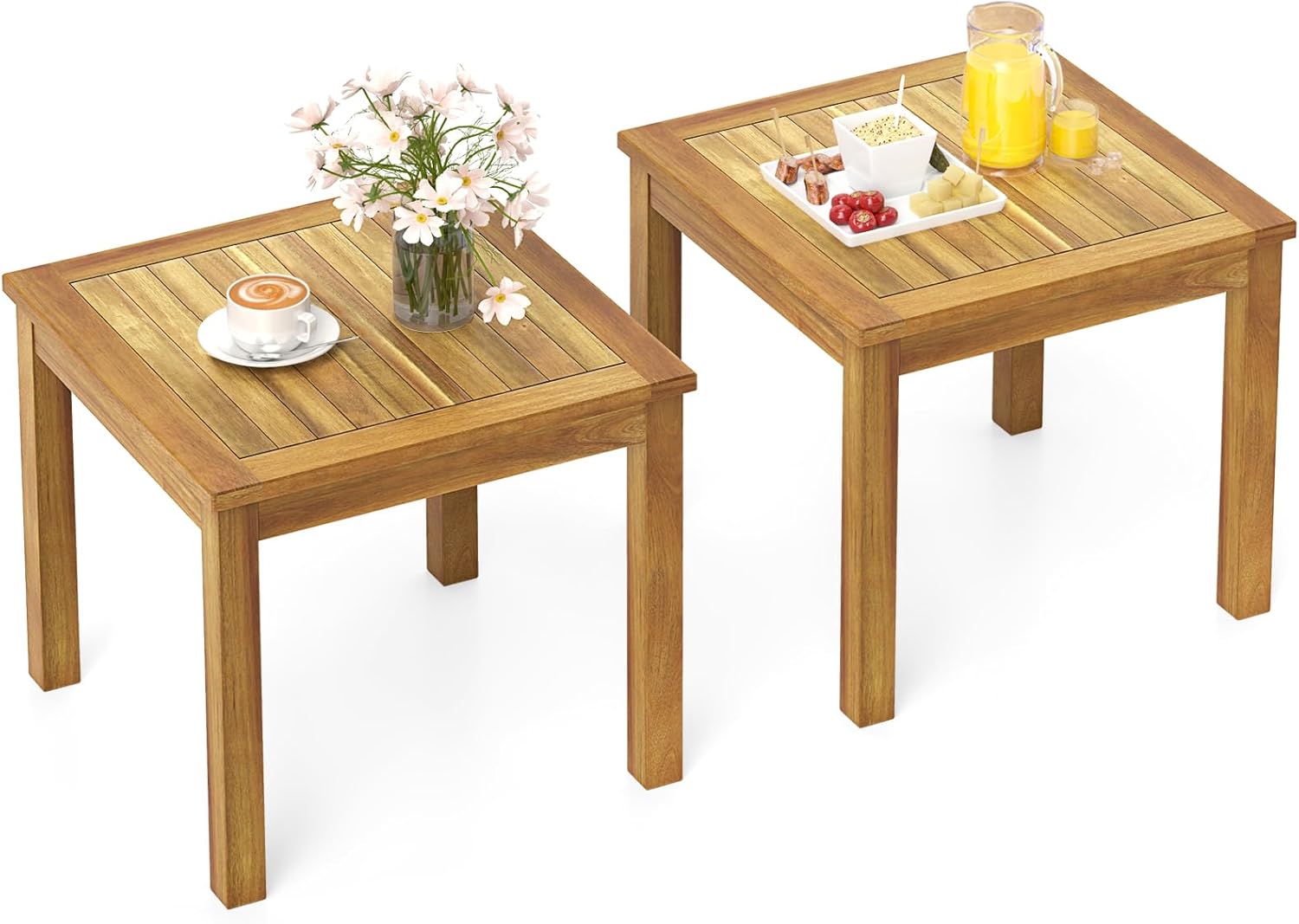 Amazon.com: Tangkula Outdoor Side Table, 20 Inches Teak Wood Square ...