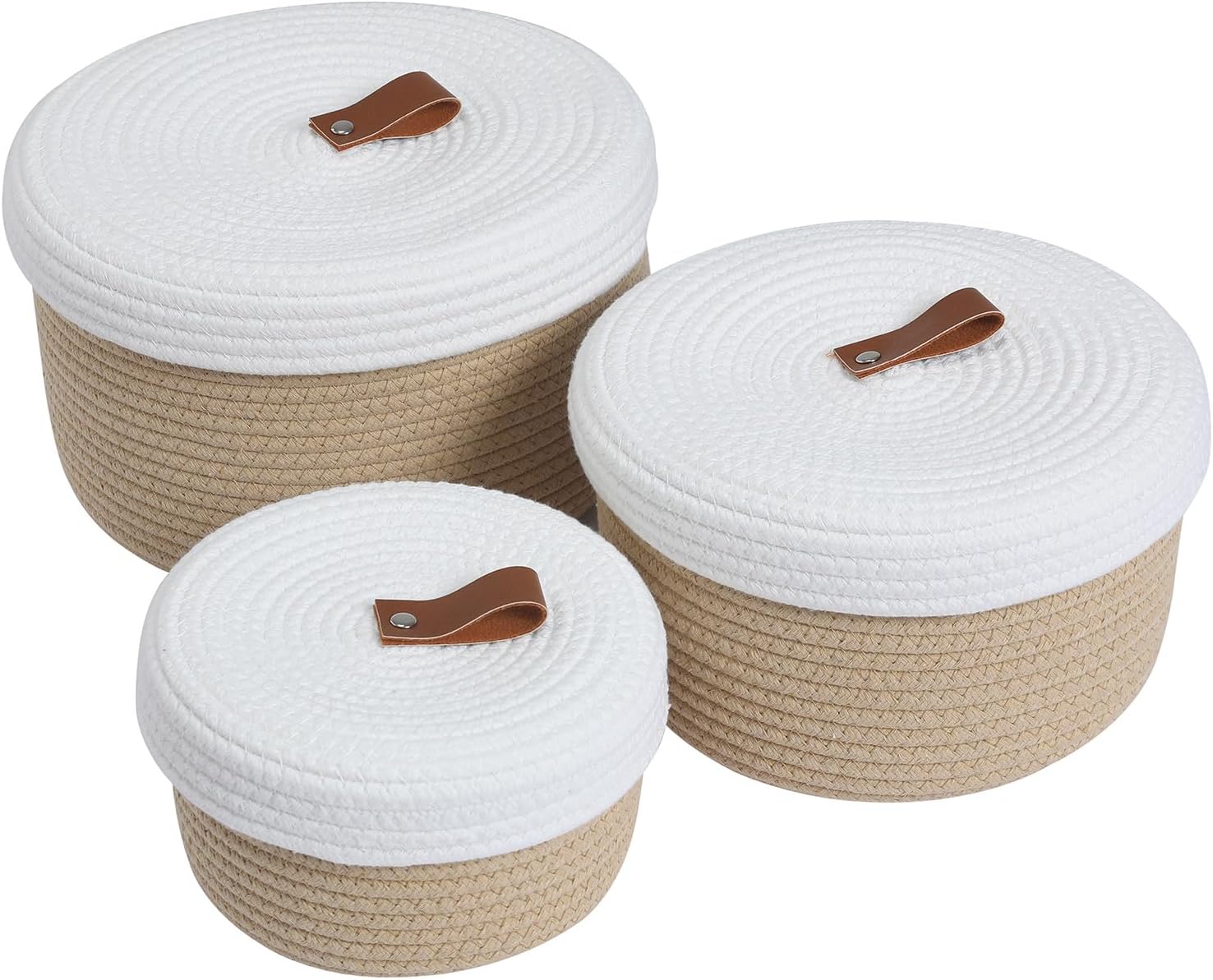 Amazon.com: Cottonphant Set of 3 Stylish Round Woven Baskets with Lids ...