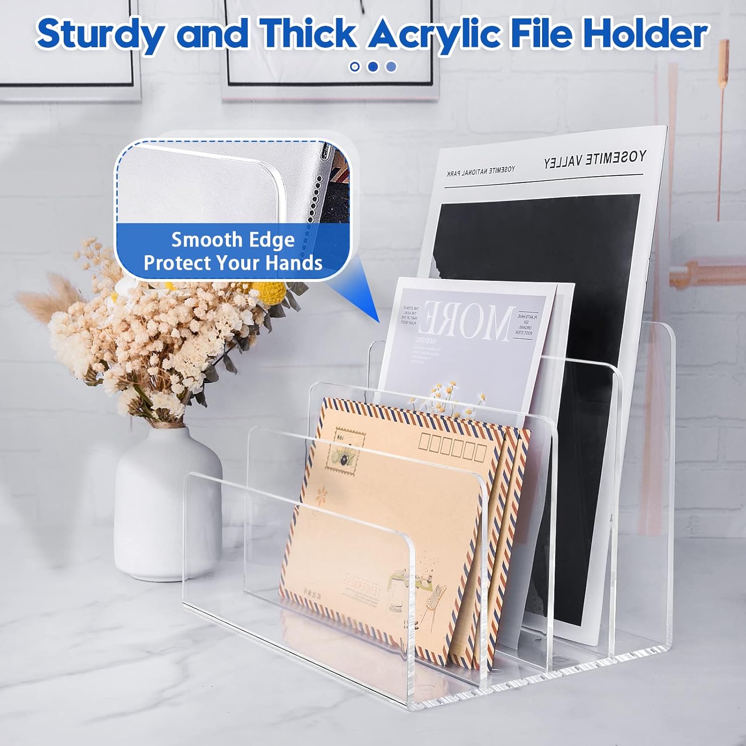 4 Section Acrylic File Organizer, Clear Acrylic Desk Organizer and ...