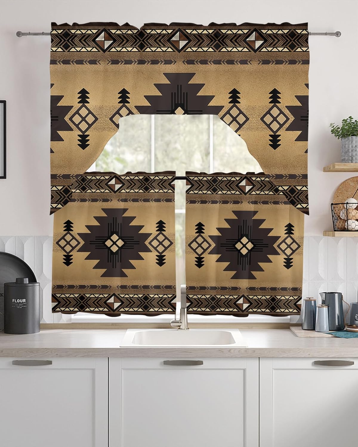 Amazon.com: Western Swag Kitchen Curtain Sets with Valance,3 Pieces Rod ...