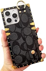 Amazon.com: BUSDOG Luxury Rectangle Leather for iPhone 14 Pro Max Case with Wristband Strap Anti ...