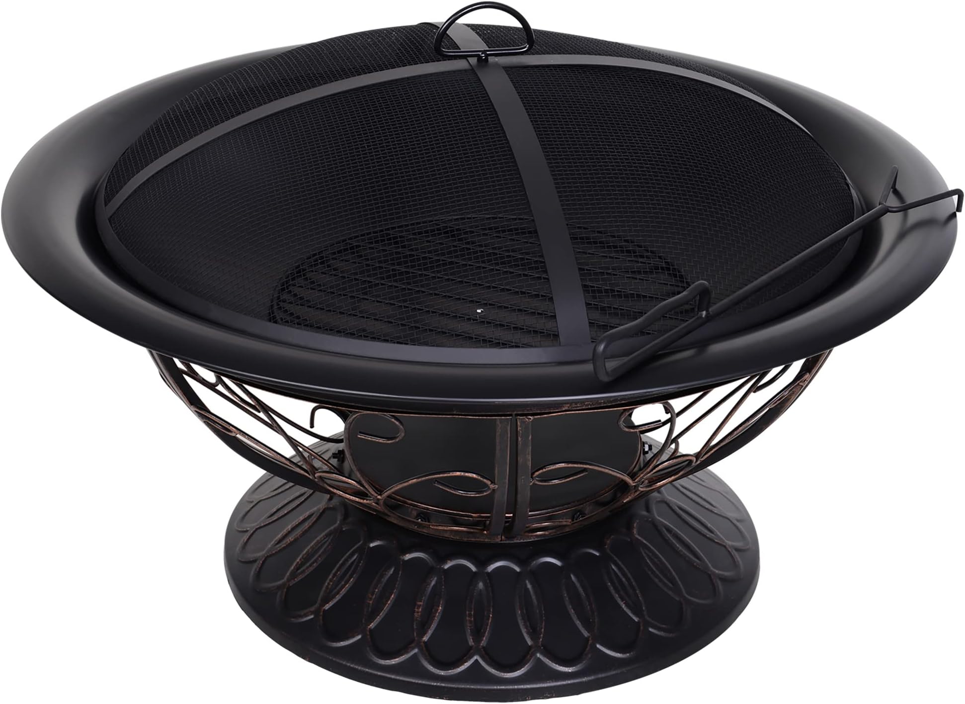 Outsunny 76cm Metal Large Firepit Bowl Outdoor Round Fire Pit w/Lid ...