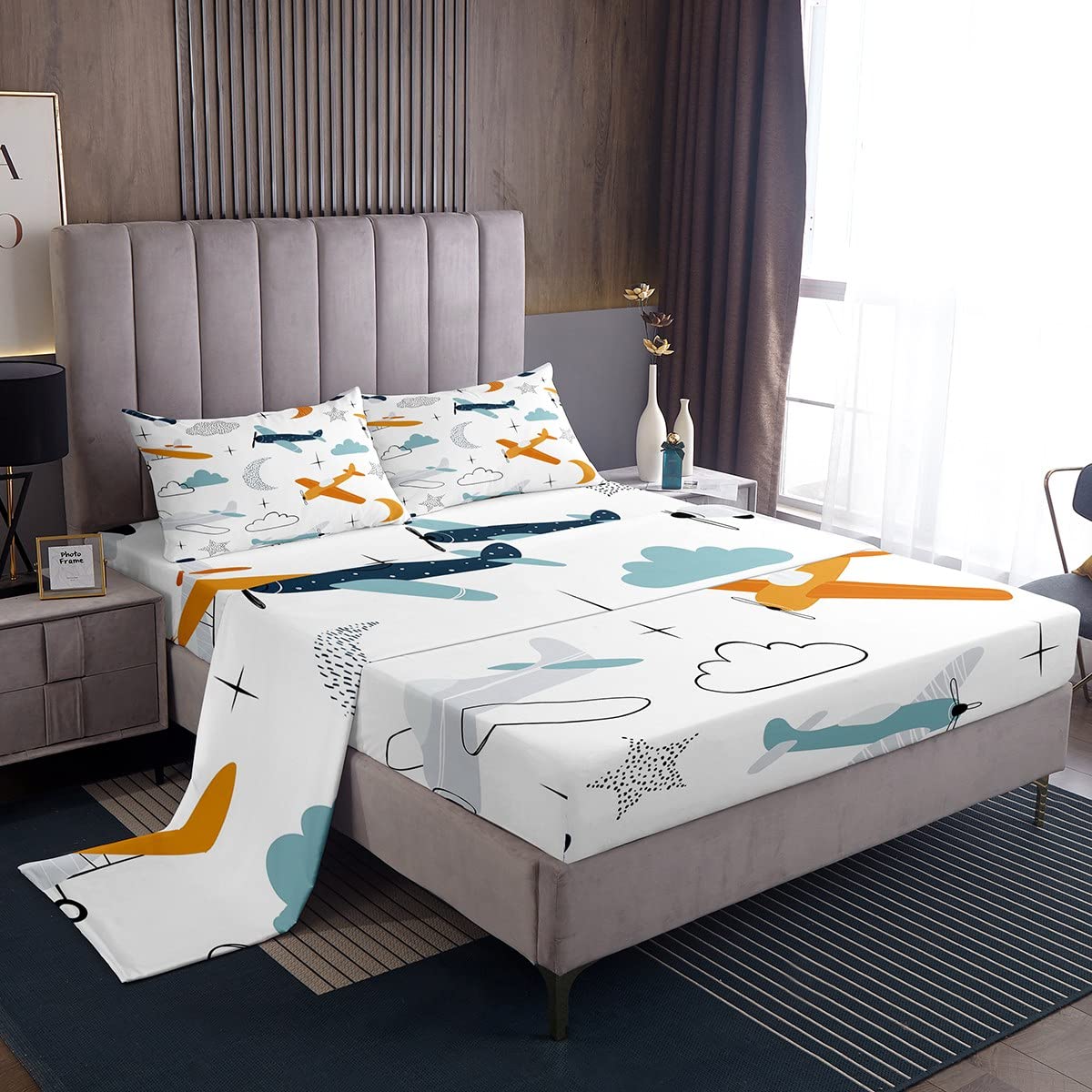 Amazon.com: Kids Hand Drawn Airplane Sheet Set Full for Child Boys ...