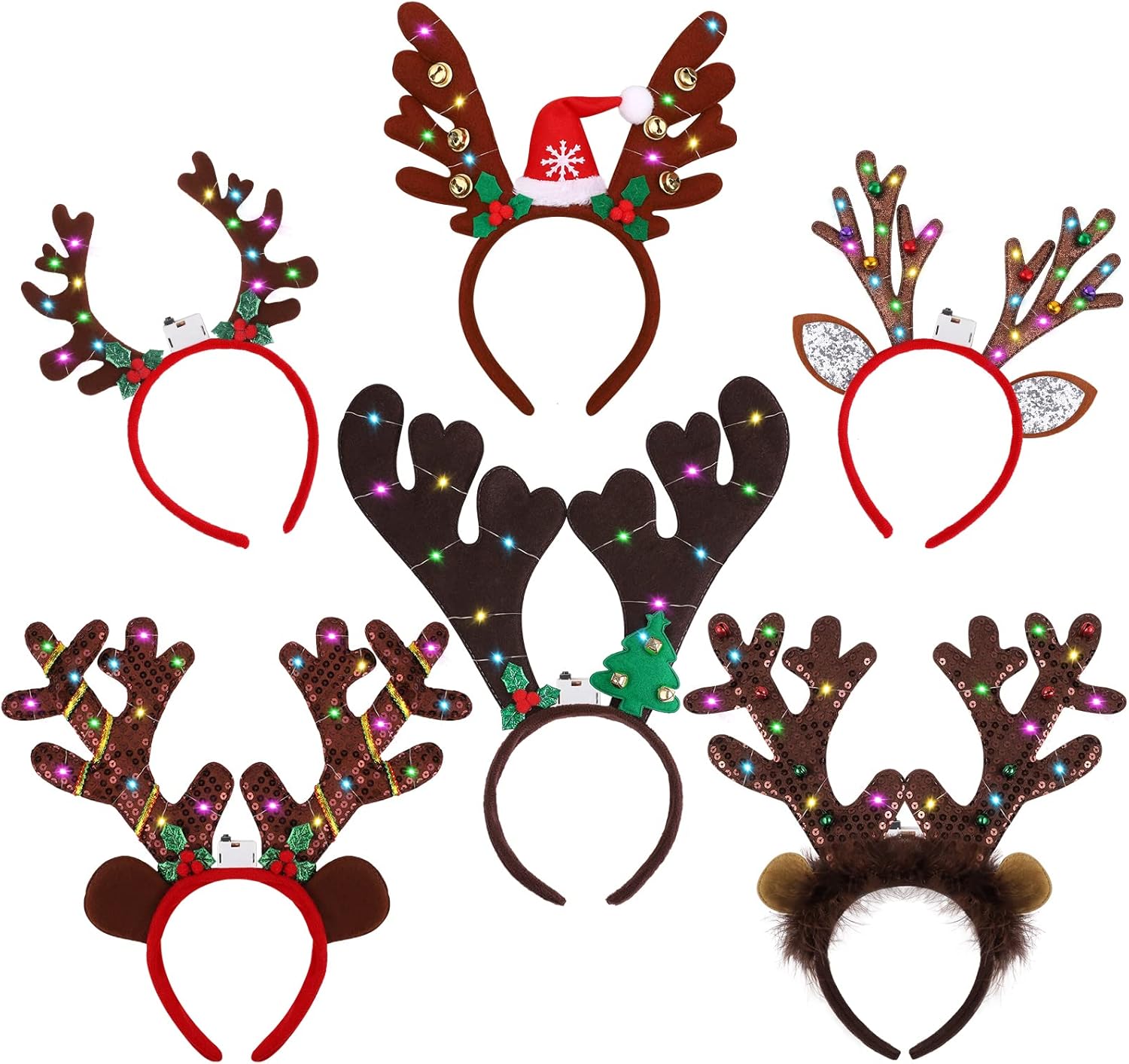 Amazon.com: Fovths 6 Pack LED Christmas Headband Reindeer Antlers ...