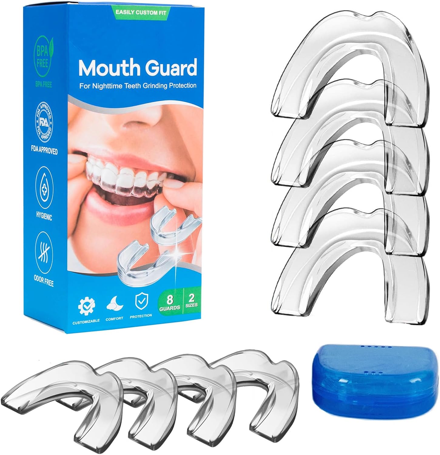 Mouth Guard for Teeth Grinding and Clenching, Pack of 8 with 2 Sizes ...