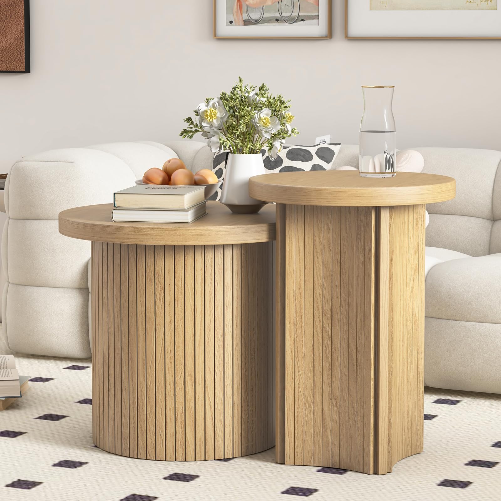 Amazon.com: Mxtxmy Set of 2 Nesting Coffee Tables Farmhouse,Round ...