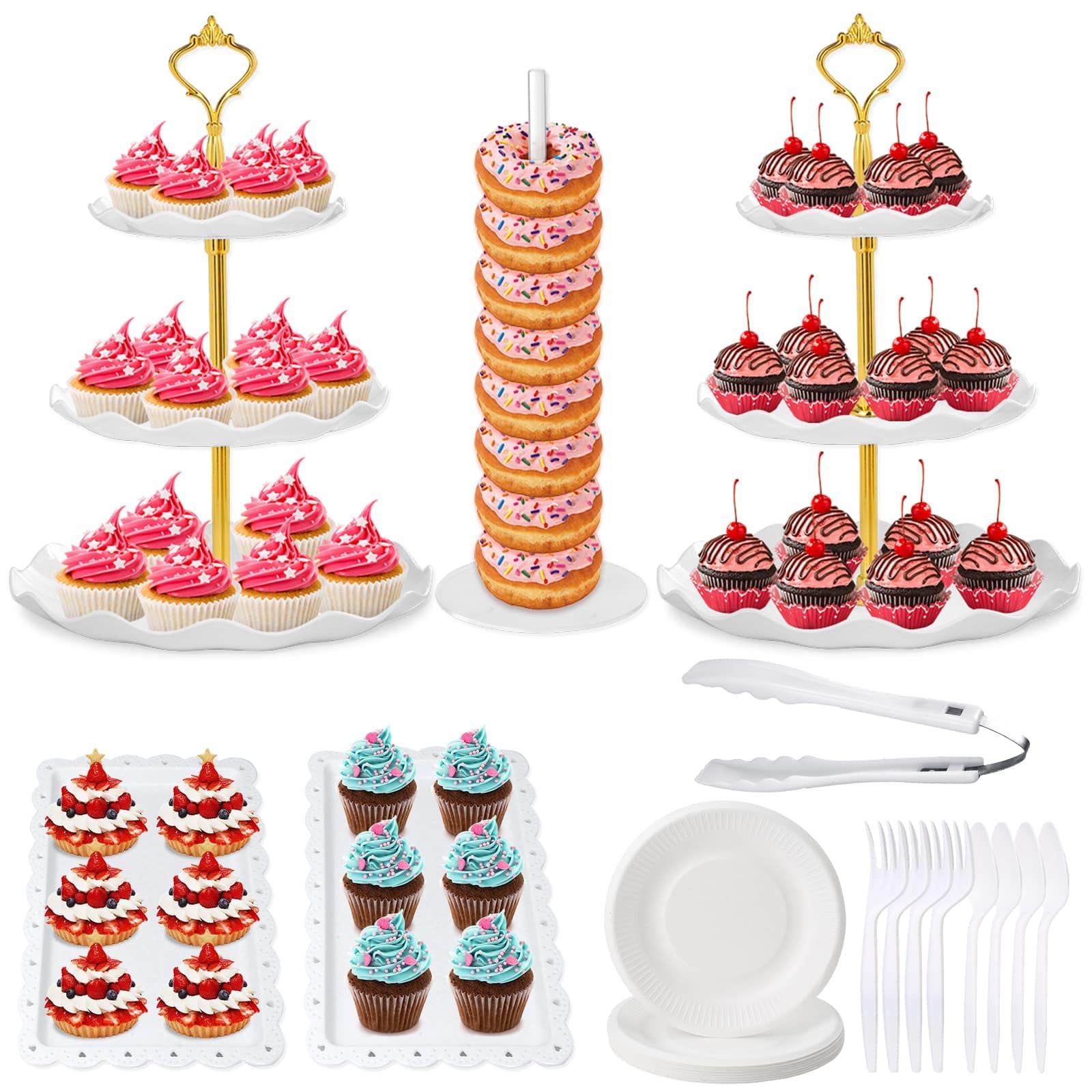 Amazon.com: 5Pcs Dessert Table Display Set 2x 3 Tier Cupcake Cake Tower ...