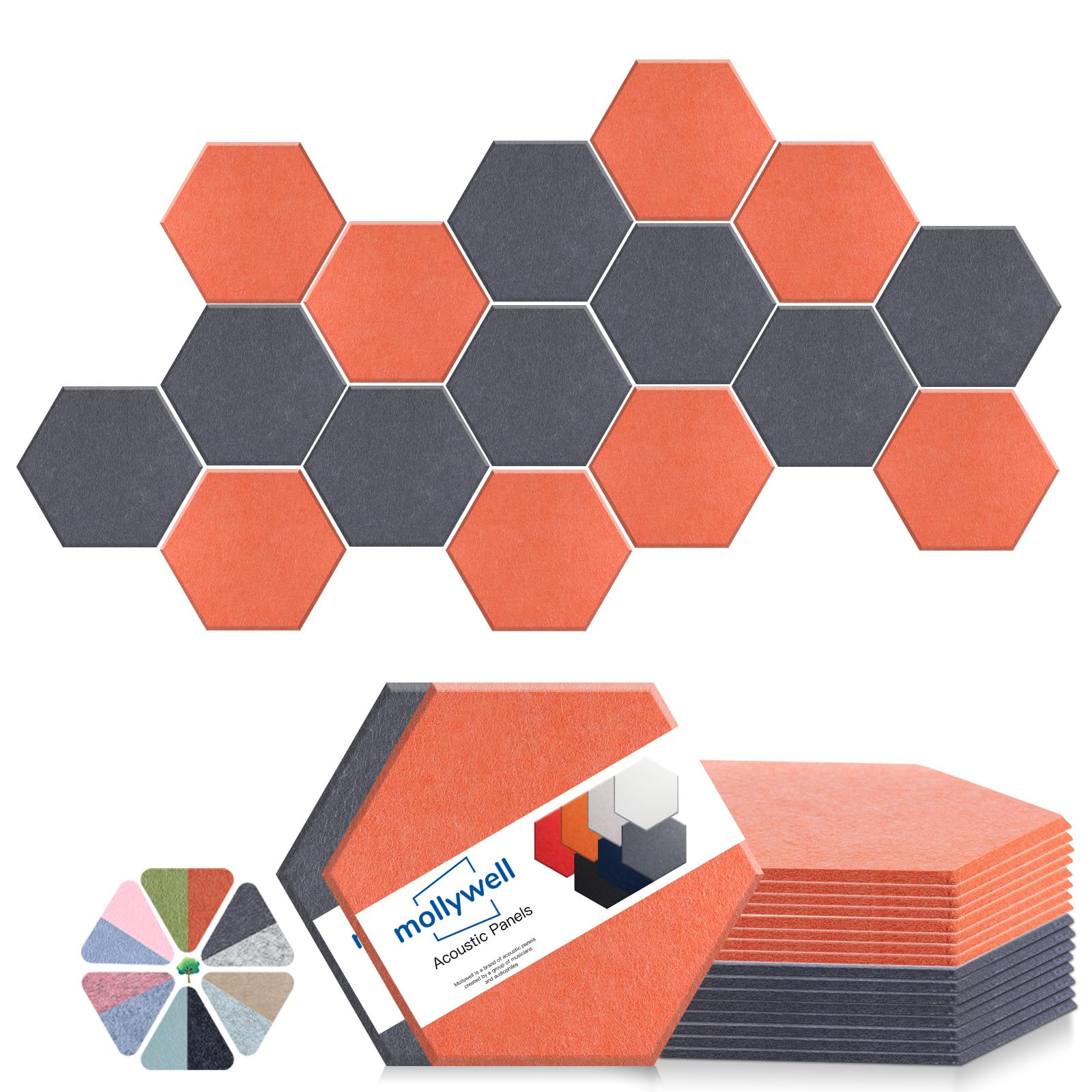 Mollywell High Density Acoustic Panel - Self Adhesive Hexagonal Sound ...