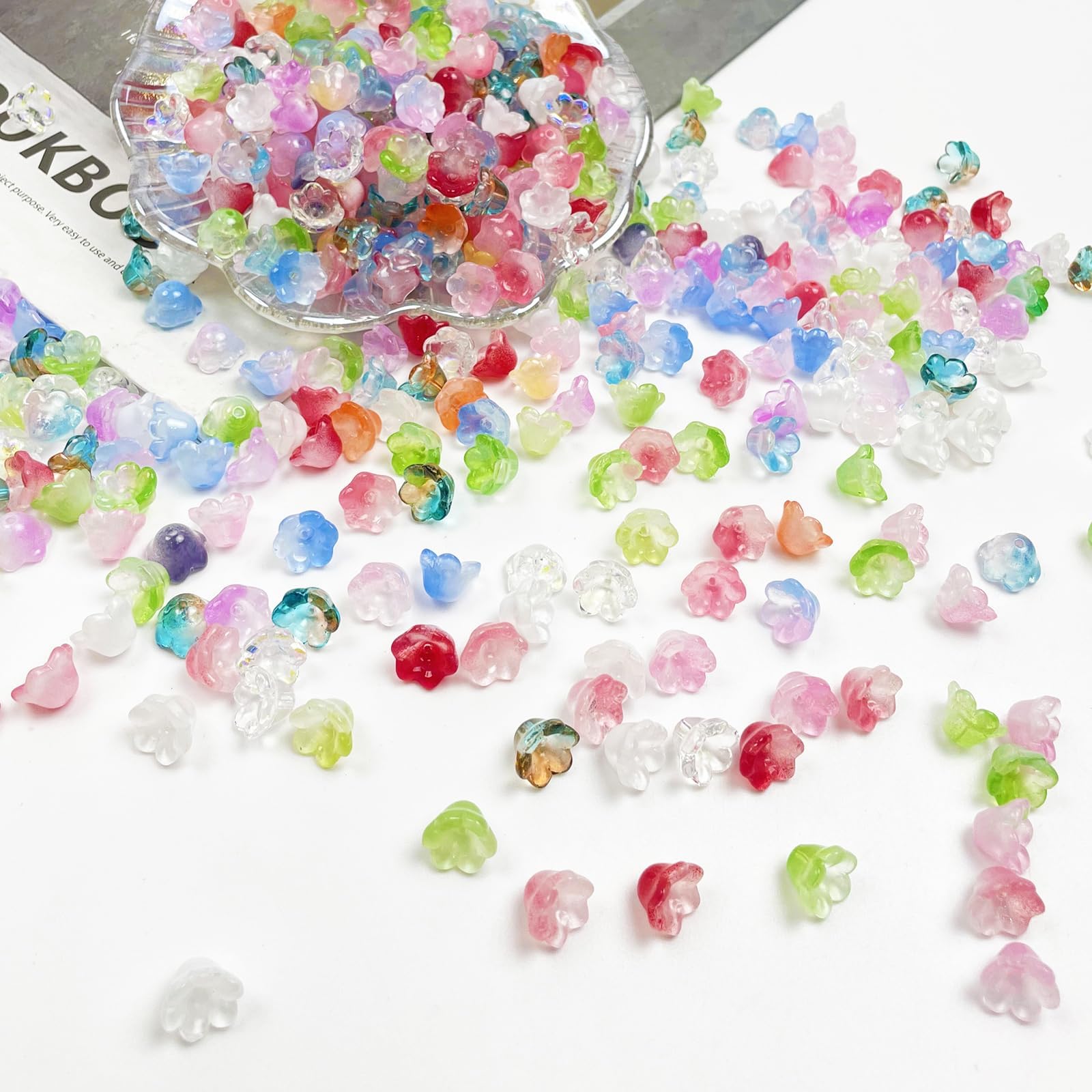 Amazon.com: 160Pcs Tulip Beads Glass Flower Beads Translucent Bracelet ...