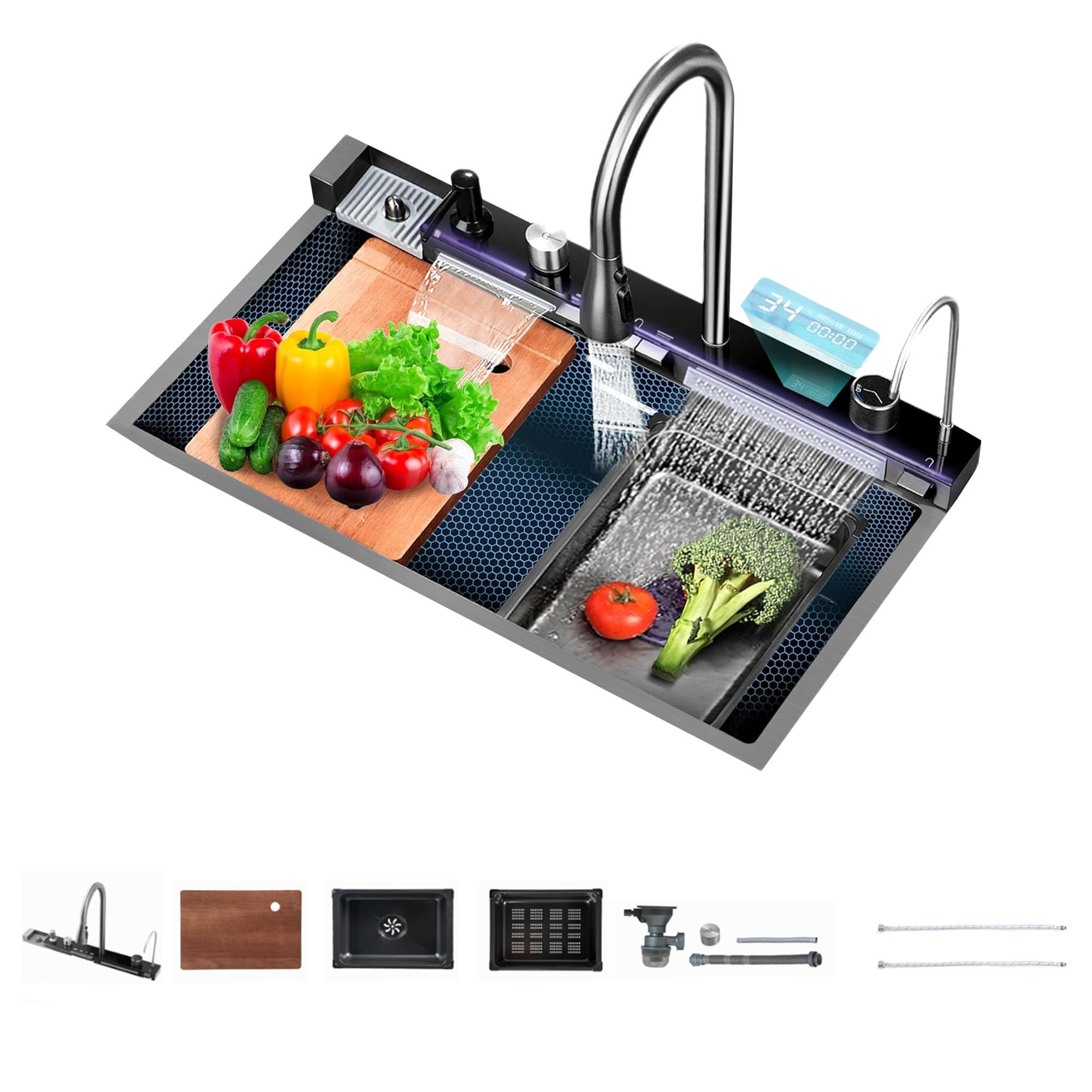 TTG Waterfall Kitchen Sink, Smart Kitchen Sinks, Multifunctional Modern ...
