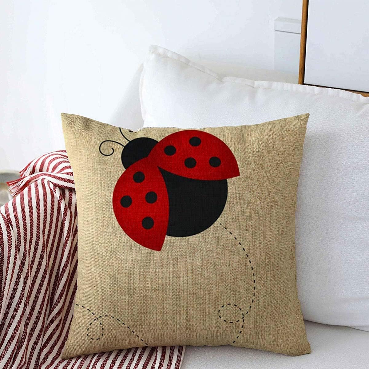 Amazon.com: Throw Pillows Cover 20 x 20 Inches Red Head Ladybug Flying ...