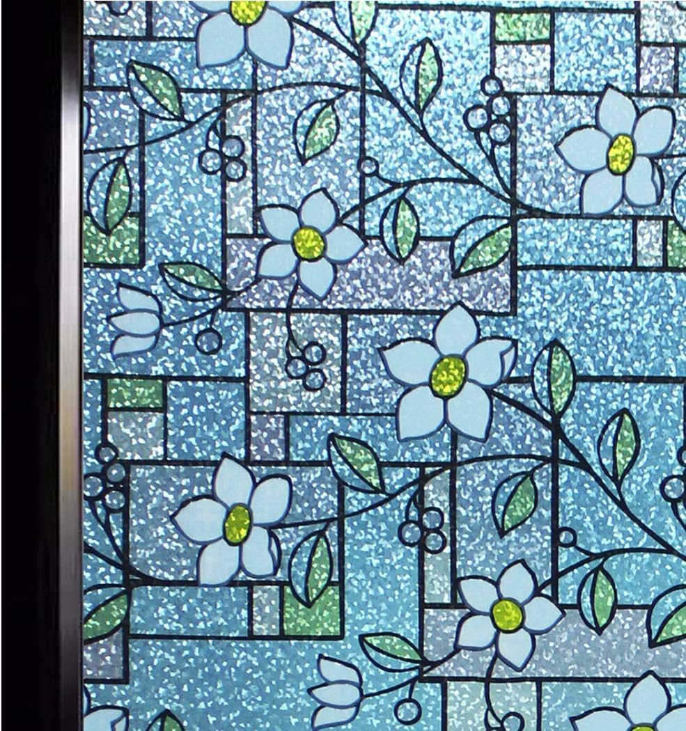 Amazon.com: DUOFIRE Stained Glass Window Film Color Flower Pattern ...