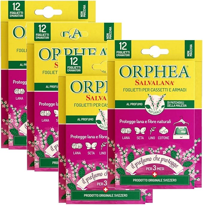 Orphea Salvalana Foglietti per Cassetti e Armadi, Protegge Lana e Vestiti Tutta la Stagione ...