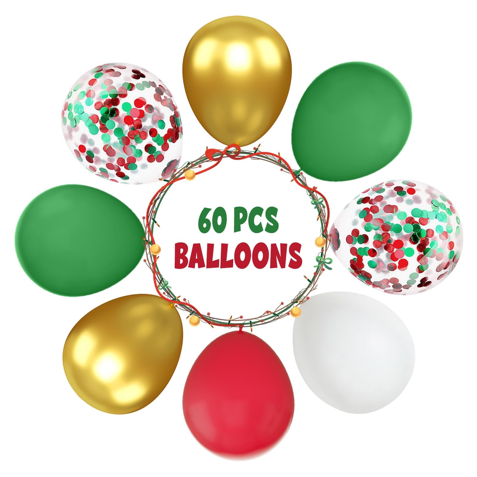Snapklik.com : Christmas Balloons, 60 Pcs Red Green Gold Balloons, 12 ...