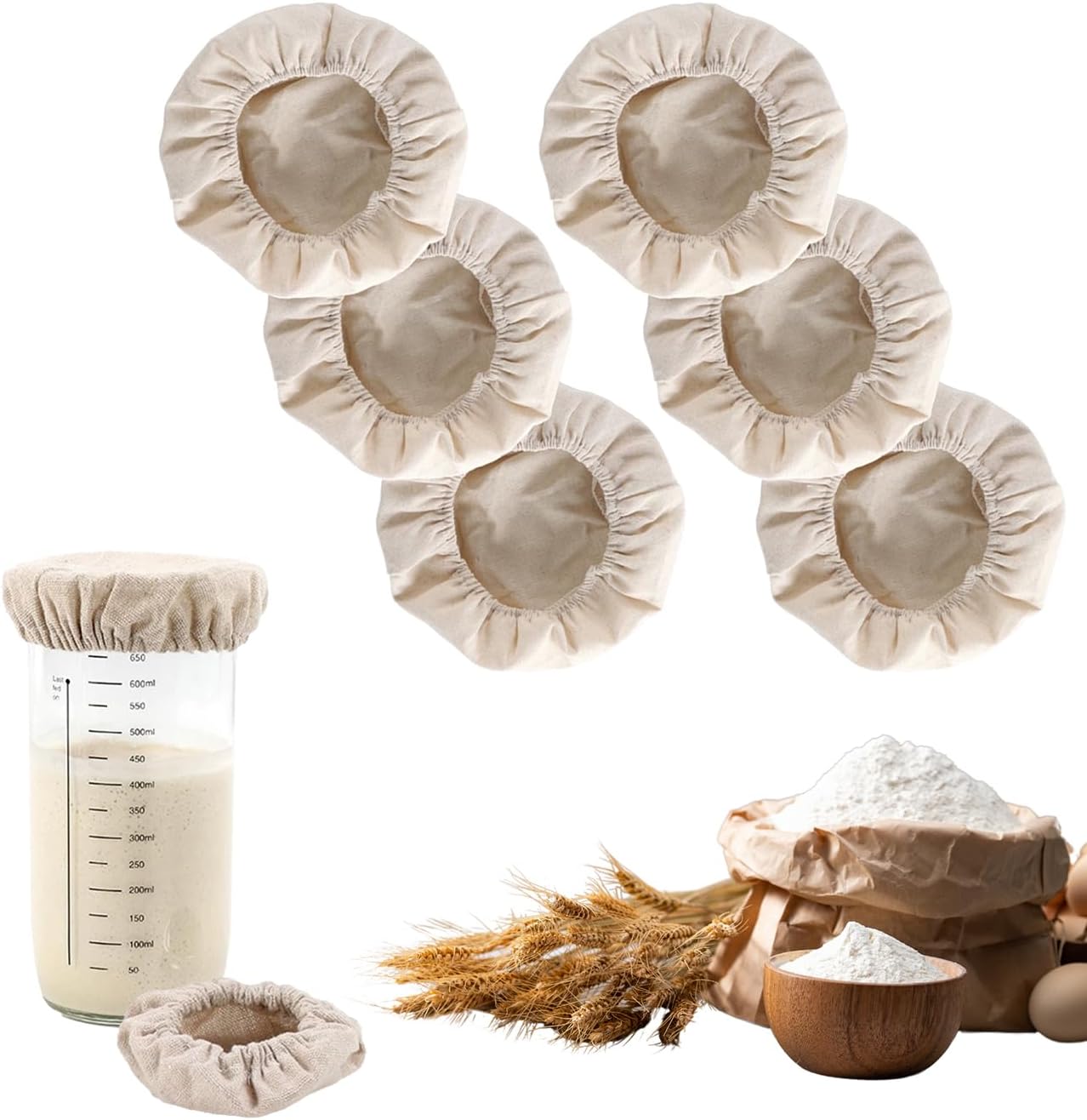 Amazon.com: 6-Pack sourdough jar cover, Organic Reusable Cloth jar ...