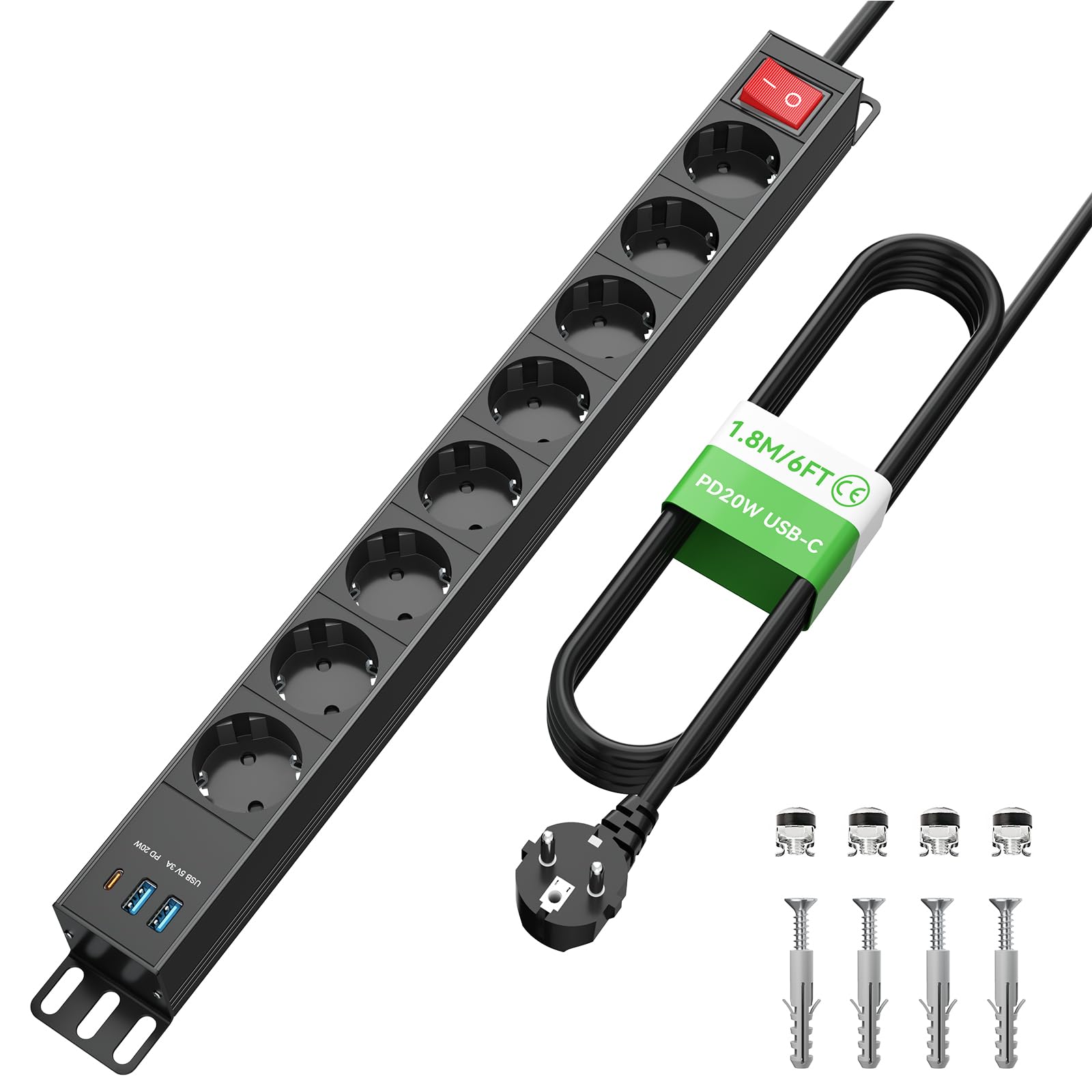 Multiprise avec Interrupteur Parafoudre, 8 Prises Multiprise Electrique ...