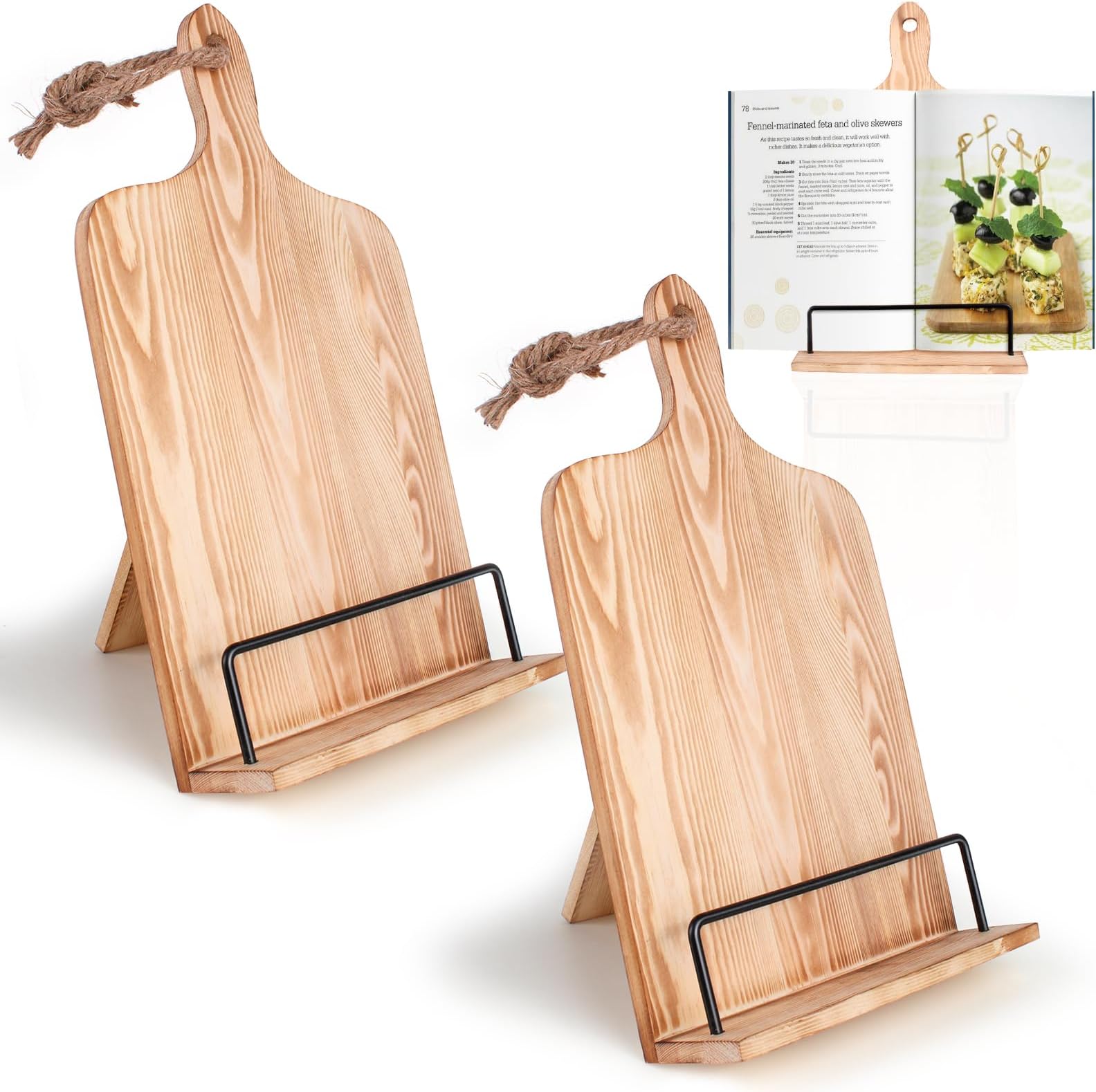 Amazon.com: TOUNALKER 2Pcs Cookbook Stand, Wood Cookbook Holder ...