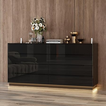 Amazon.com: ROMSHINE Black Drawer Dresser with LED Light, Modern High ...