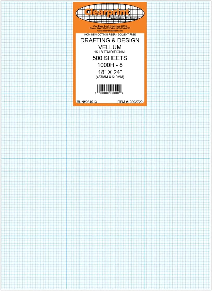 Amazon.com: Clearprint 1000H Vellum Sheets with 8x8 Fade-Out Grid, 18 ...