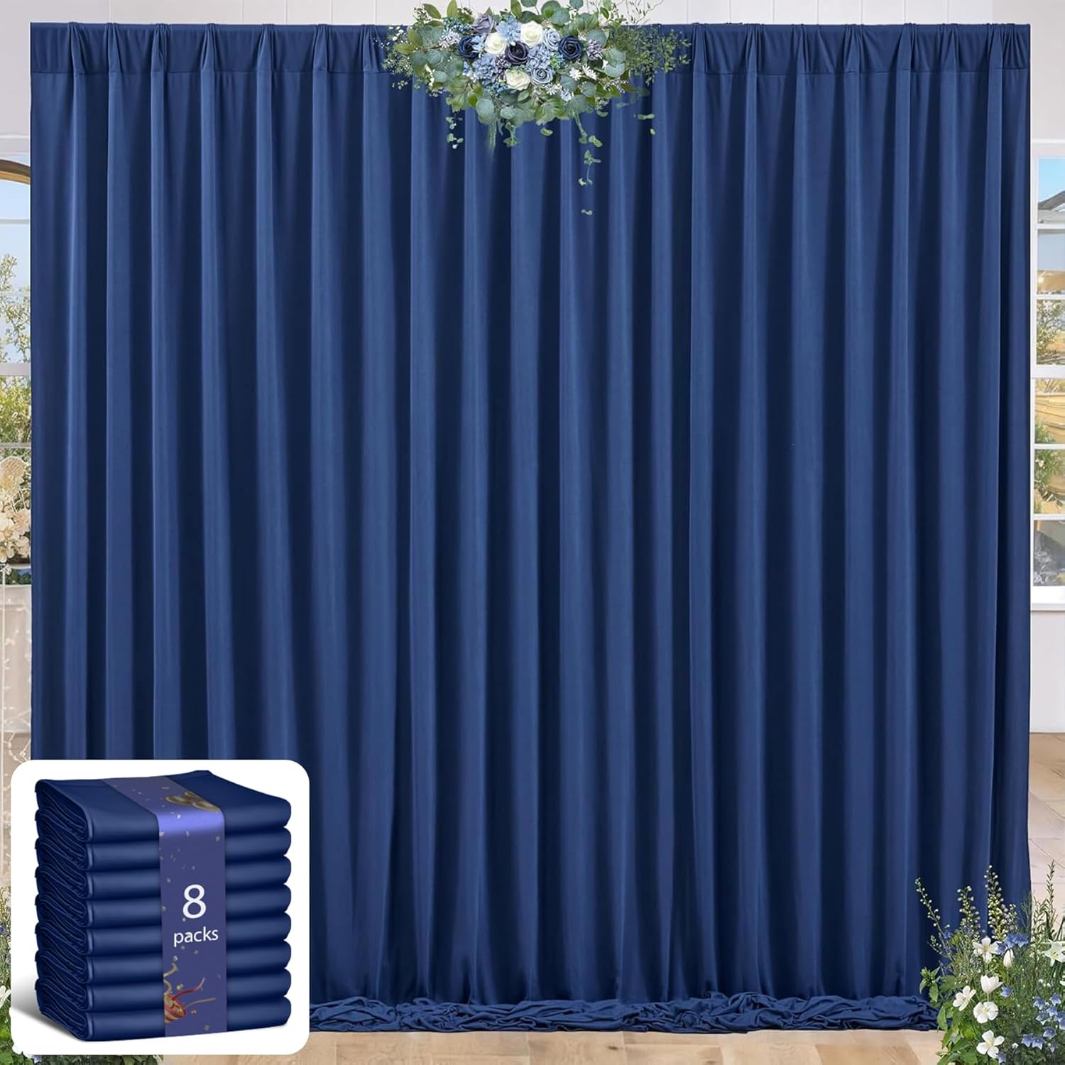 Amazon.com : 32 x 10ft Navy Blue Backdrop Curtains for Graduations ...