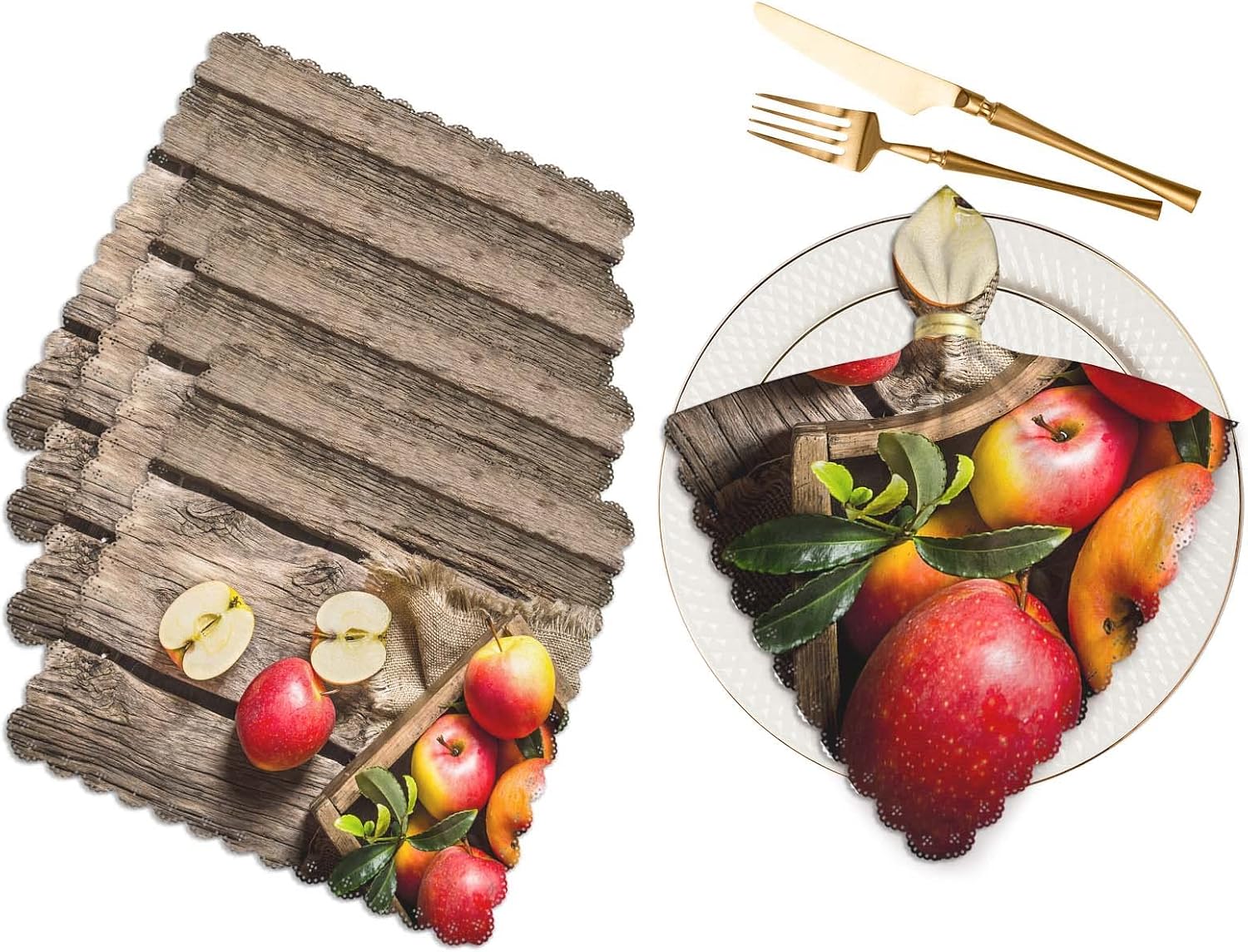 Amazon.com: Yibeas Fresh Red Apples Cloth Table Napkins Set of 4 Wooden ...