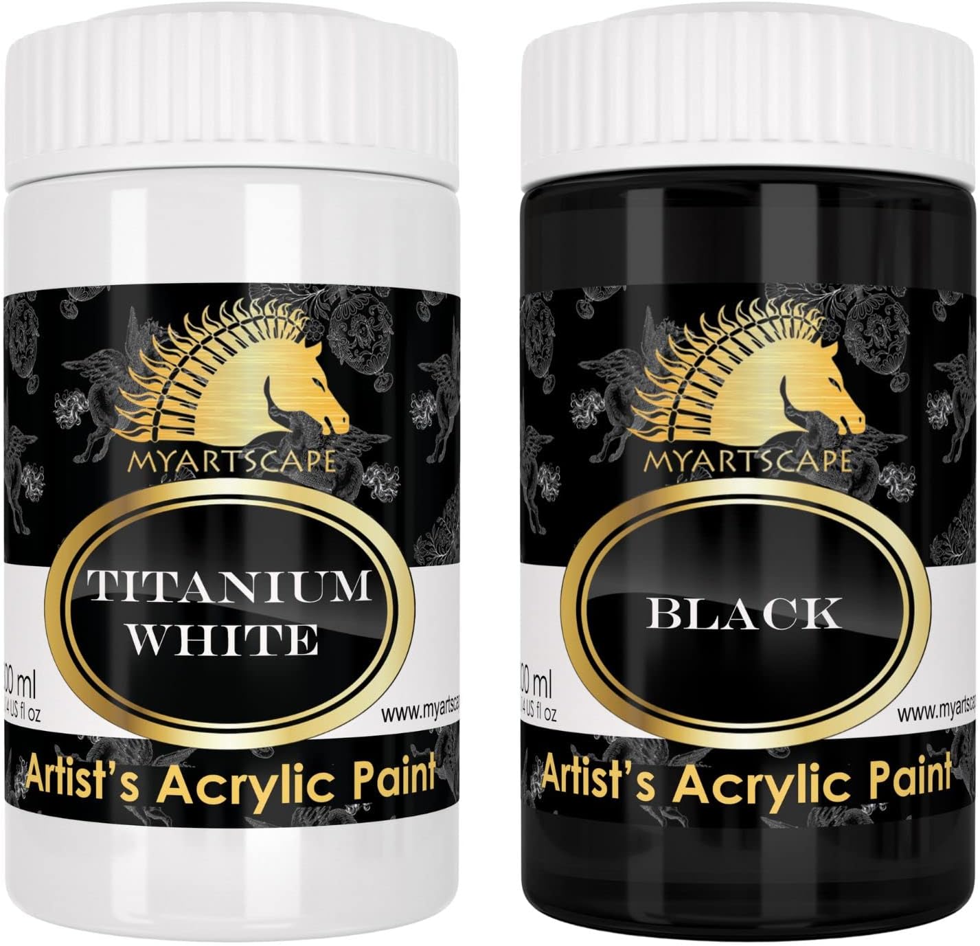 Amazon.com: MyArtscape Titanium White + Black Acrylic Paint 300ml ...