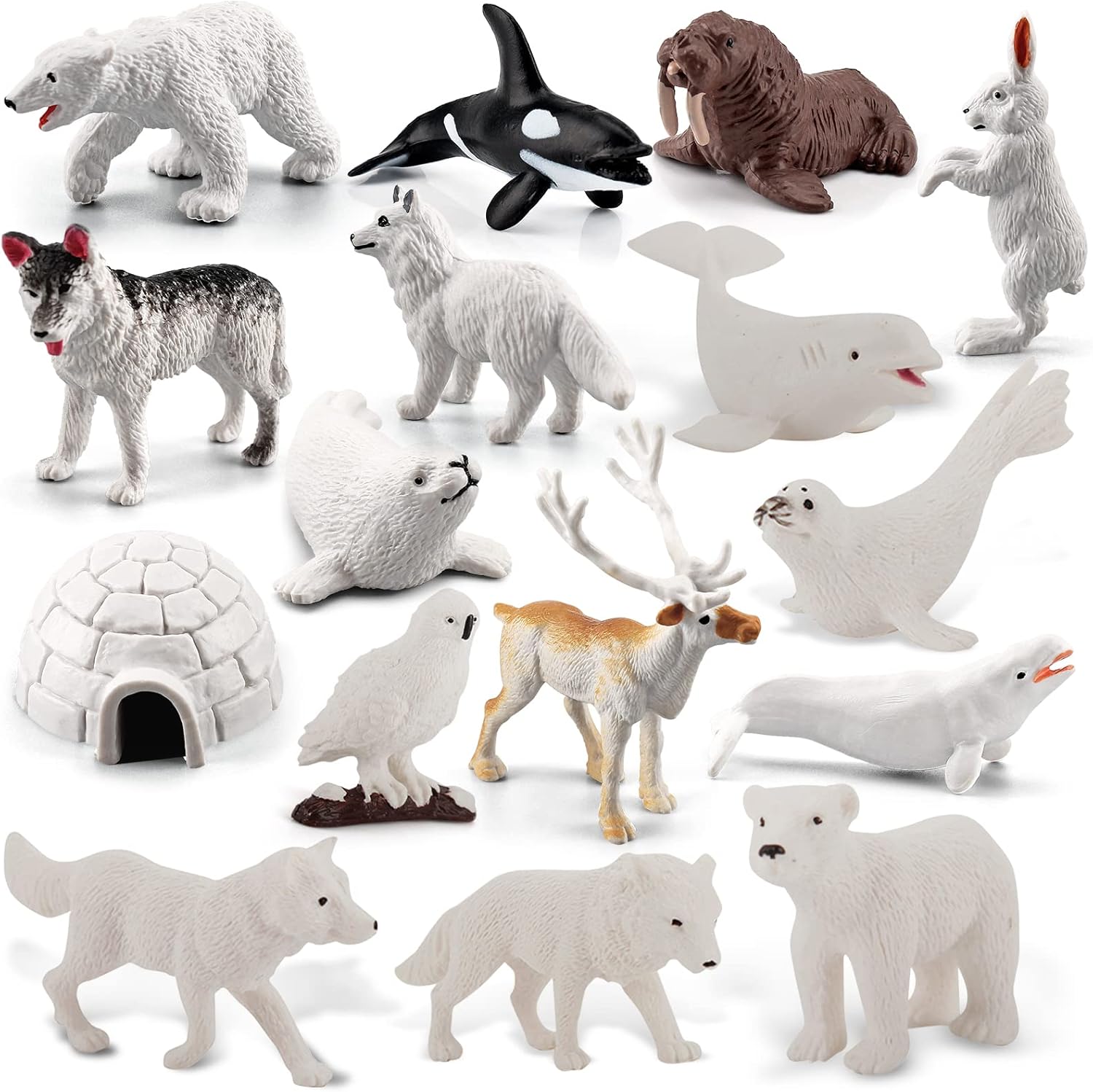 Amazon.com: Mini Arctic Animal Toys Set 16 Pcs Polar Animal Figures ...