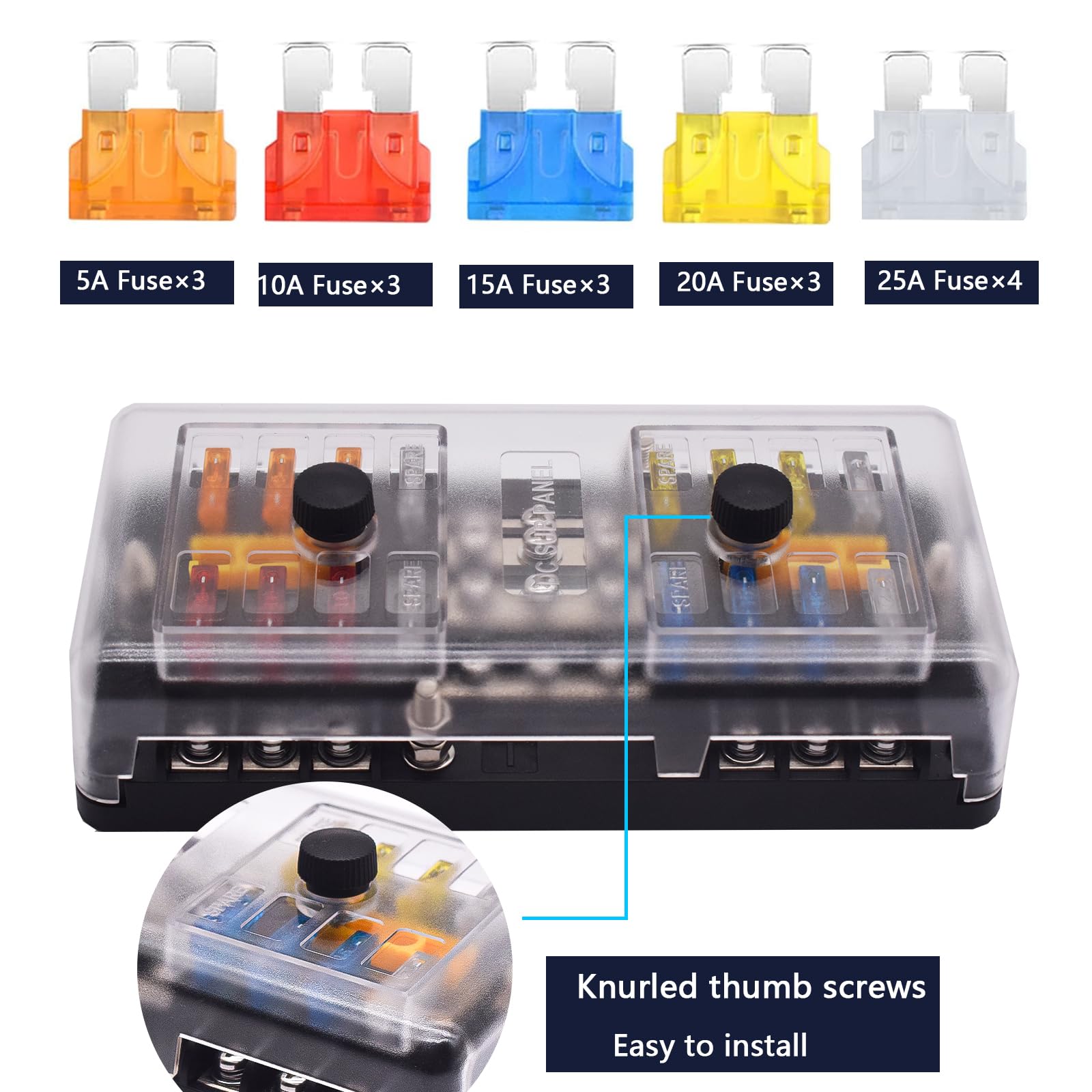 Marine Fuse Block 12-Way Blade Fuse Block With LED Indicators ...
