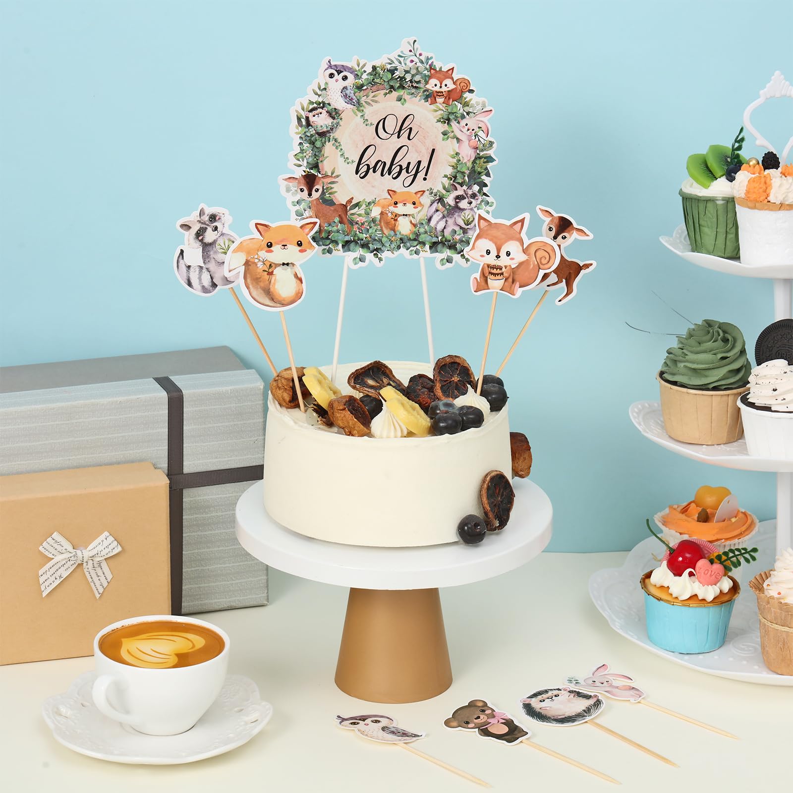 Snapklik.com : 49 Pcs Woodland Cupcake Topper Neutral Forest Animal ...
